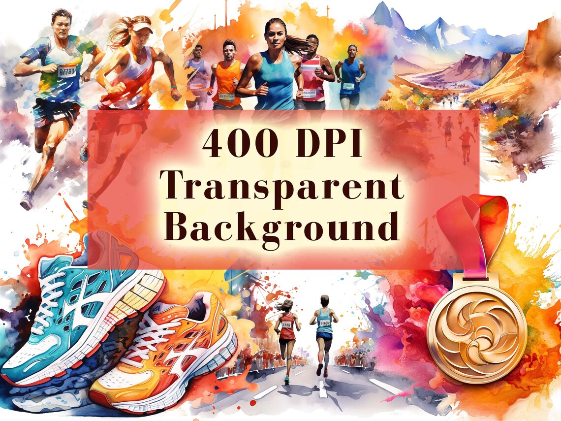 Watercolor Running Clipart Bundle, 20 Marathon Clipart PNG, Sports PNG ...