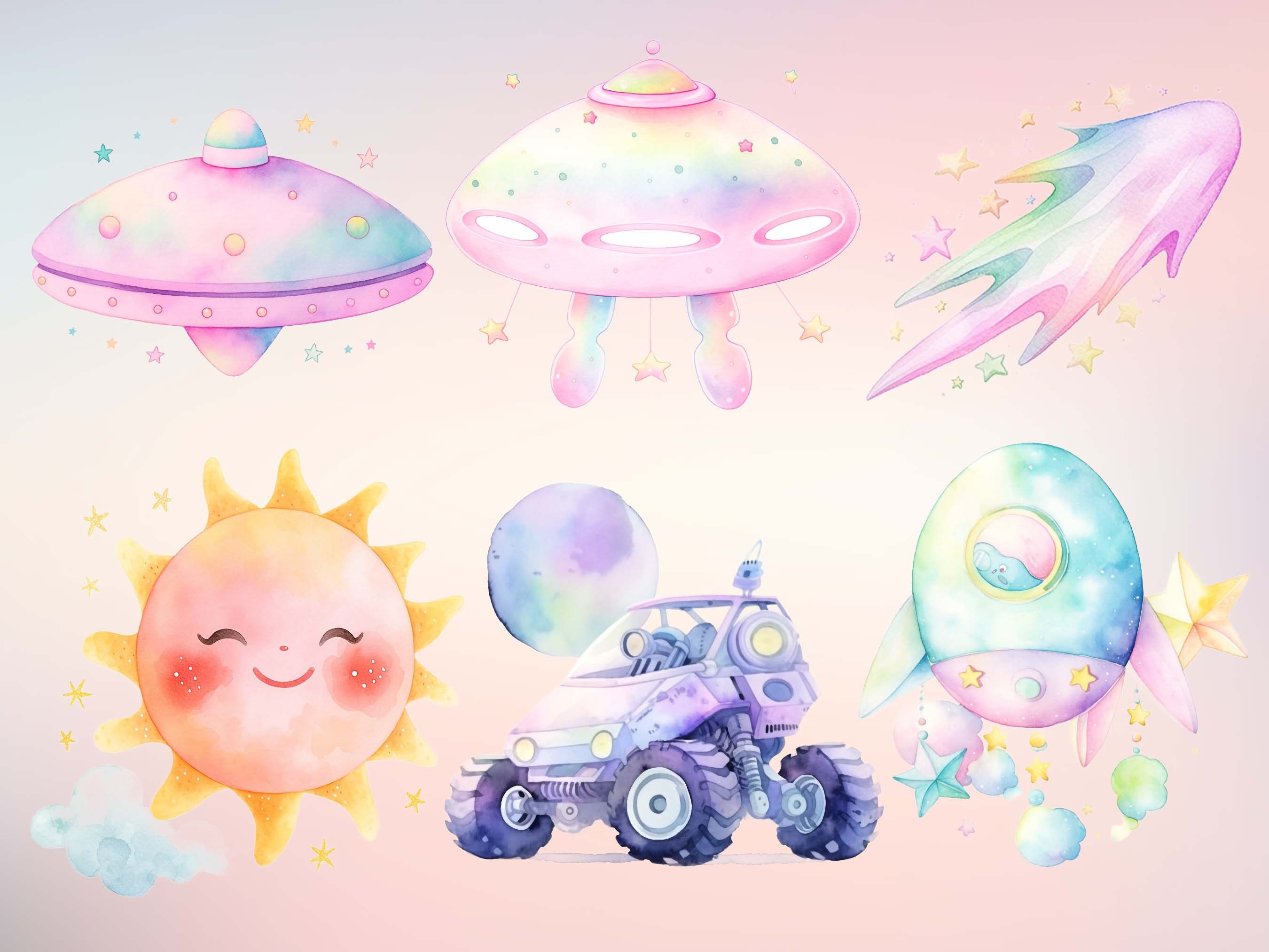 Pastel Outer Space Watercolor Clipart Bundle, 20 Cute Astronaut PNG ...