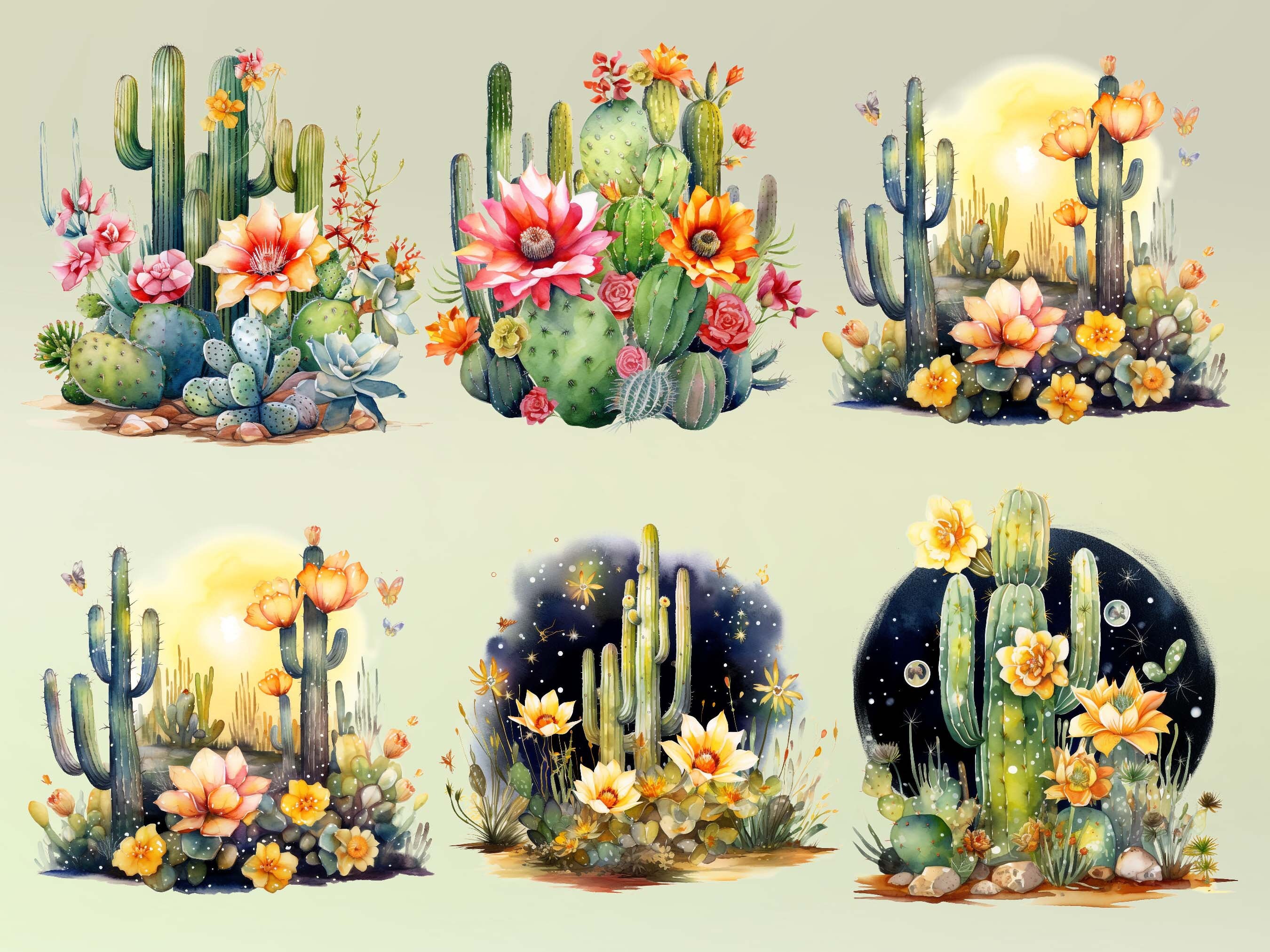 Watercolor Cactus Clipart Bundle 20 PNG, Desert Cactus Clipart ...