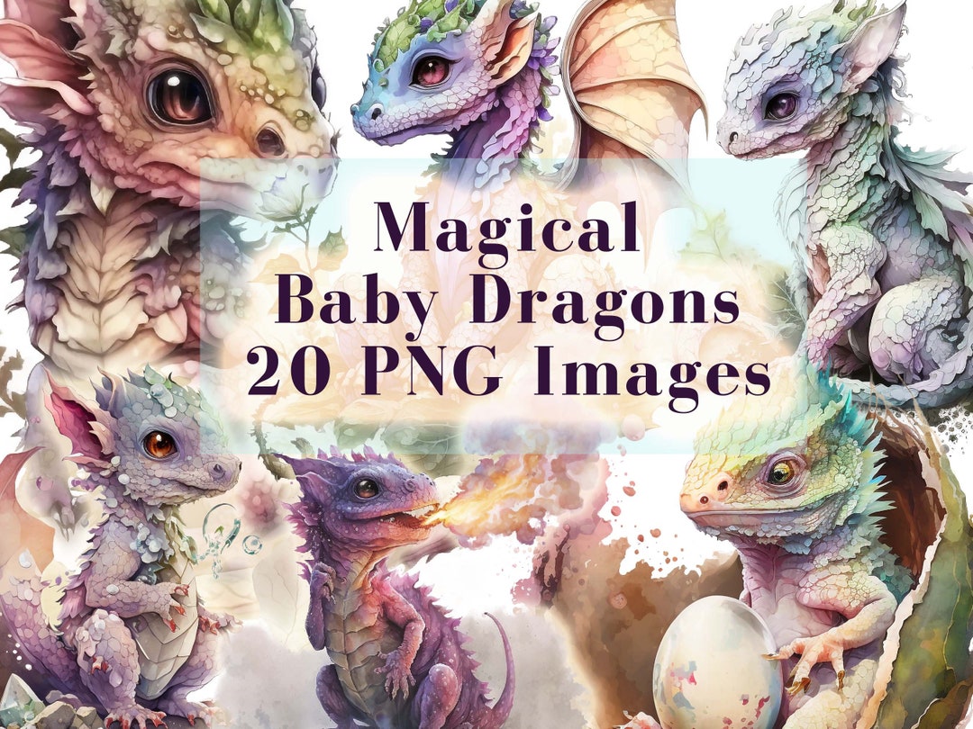 Magical Baby Dragons Watercolor Clipart Bundle - 20 Mystical Fairytale ...