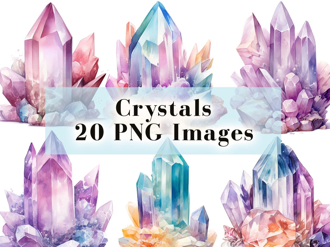 Crystals Clipart Bundle - 20 Transparent PNG, Watercolor Gemstones ...