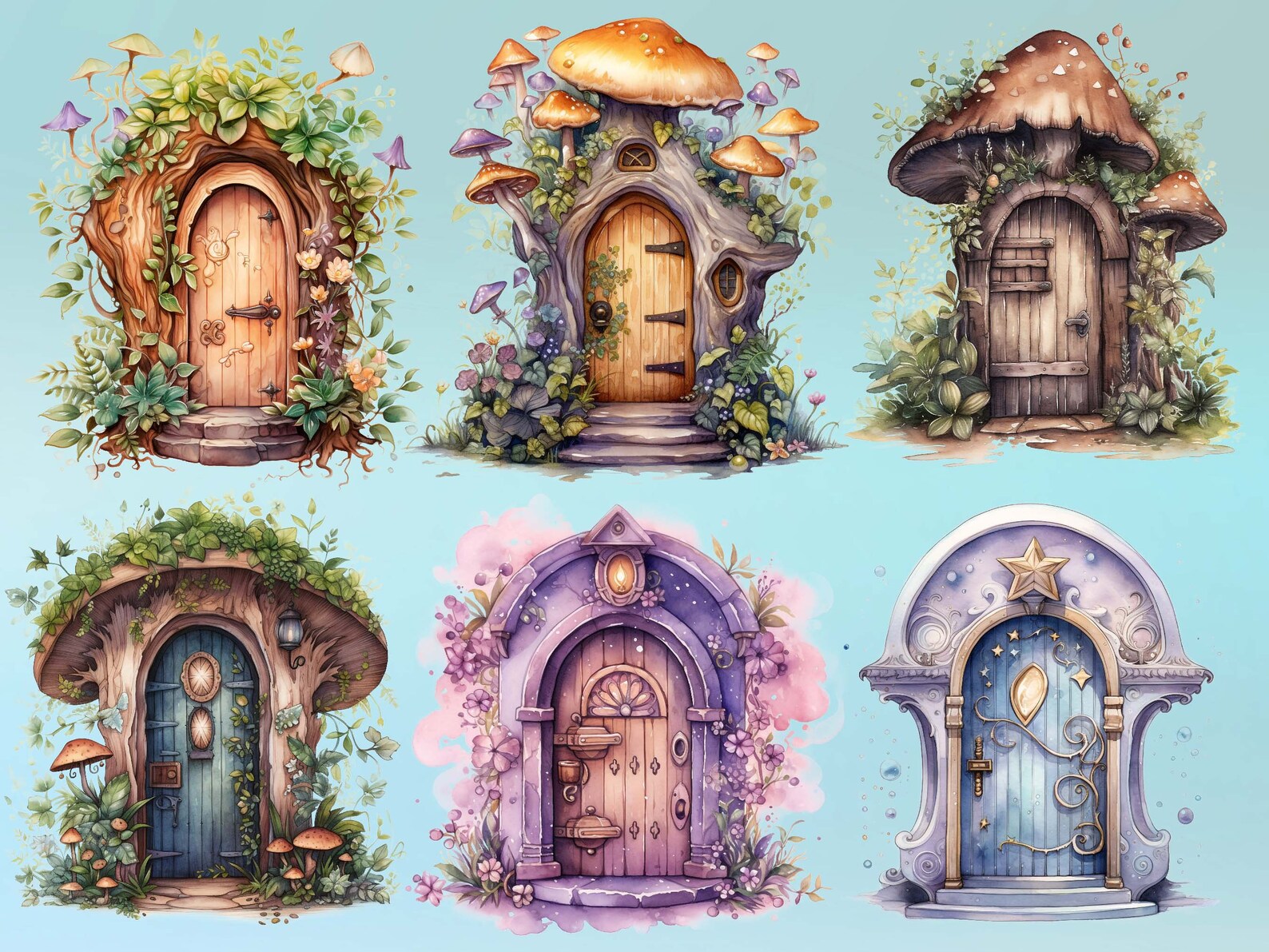 Enchanted Fairy Doors Clipart, 20 PNG Bundle, Magic Woodland Clipart ...