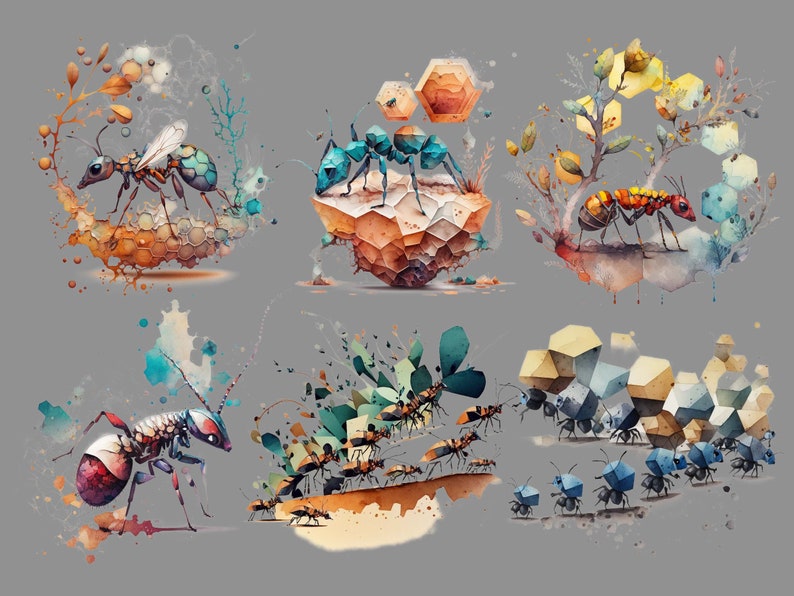 Watercolor Ants Clipart Bundle, 20 Digital Ants PNG, Watercolor Art ...
