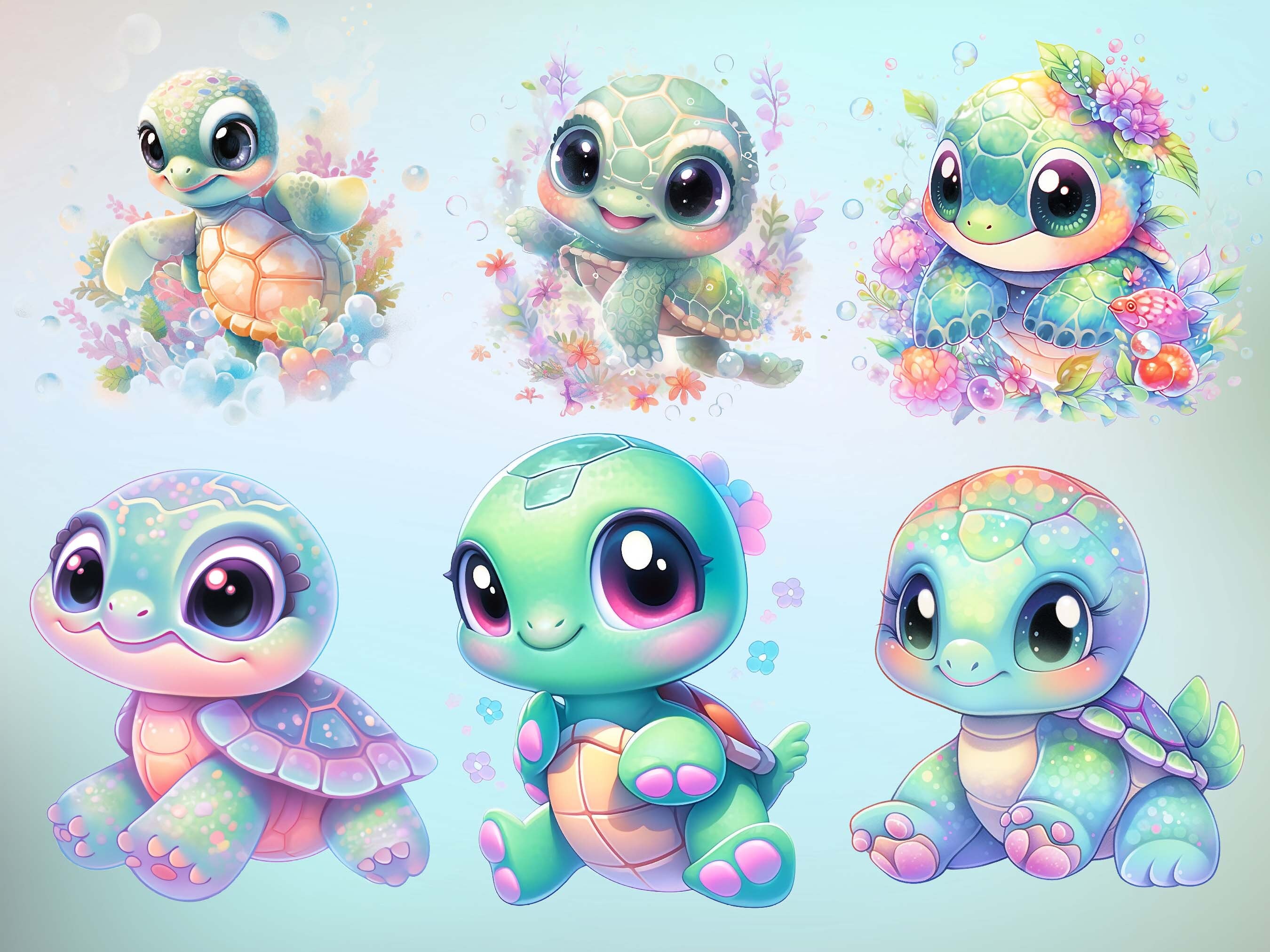 Baby Turtle PNG Bundle, 20 Turtle Clipart Graphics, Cute Turtle ...