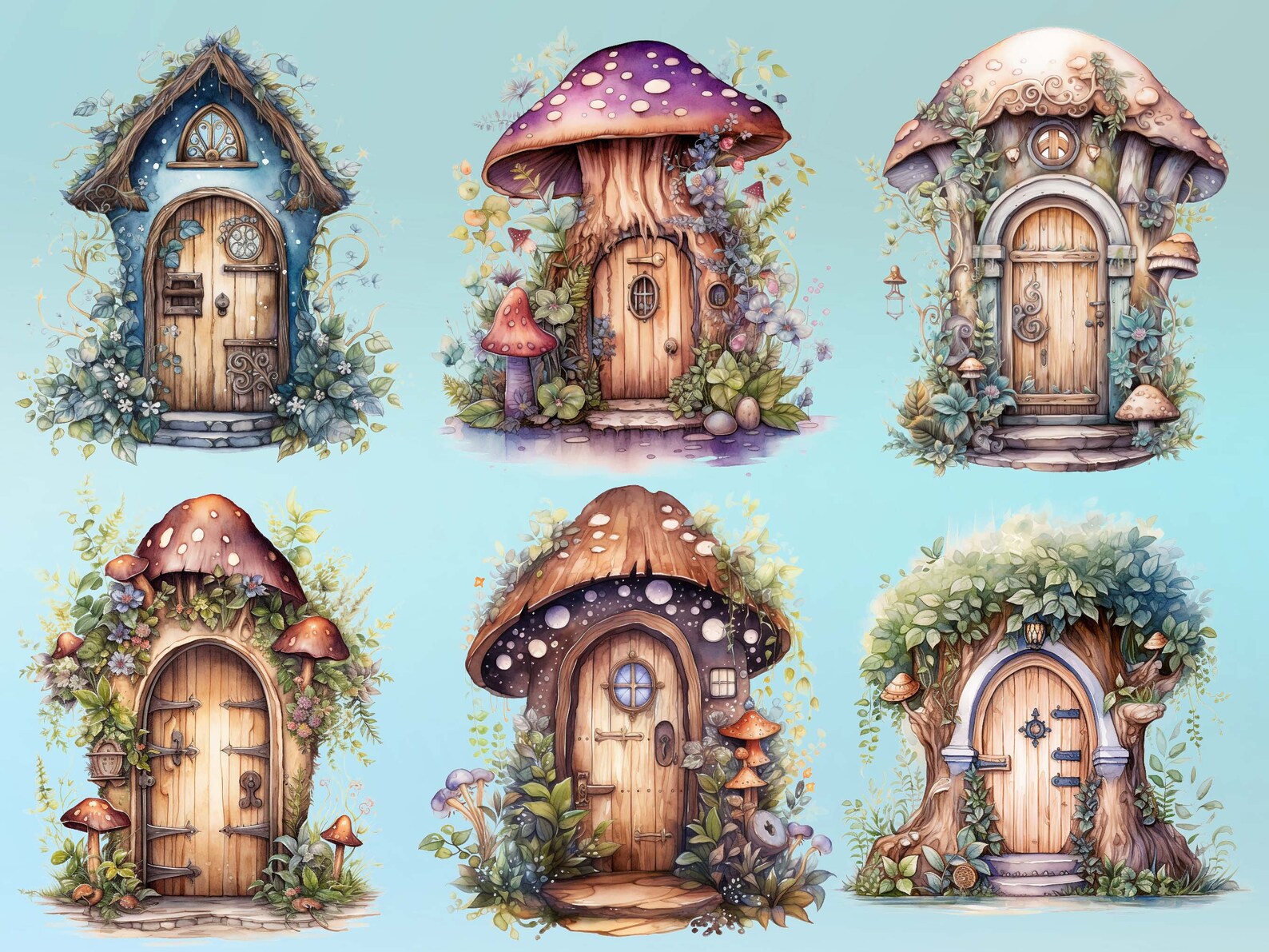 Enchanted Fairy Doors Clipart, 20 PNG Bundle, Magic Woodland Clipart ...