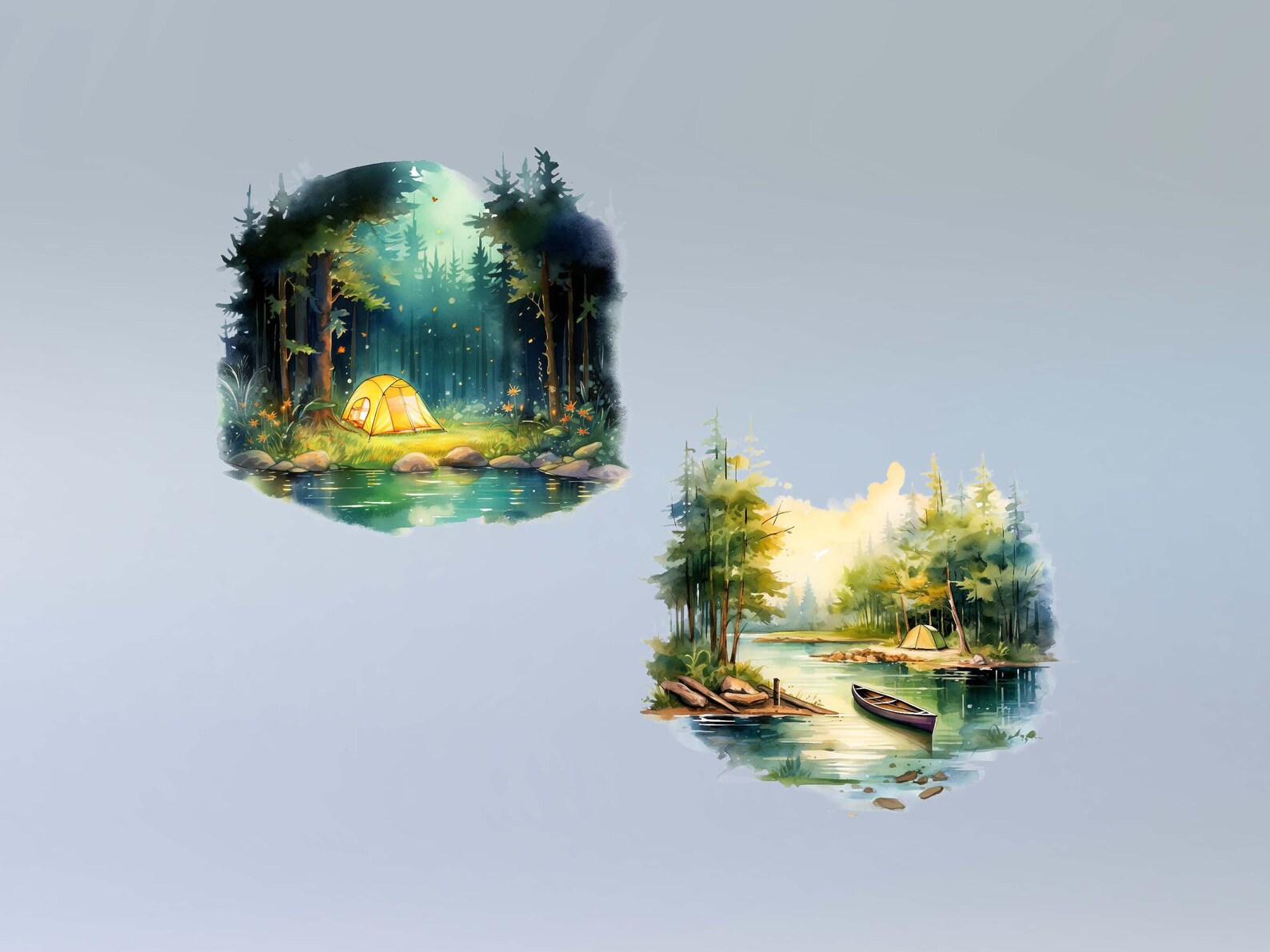 Watercolor Camping Clipart Bundle 20 PNG Graphics Tent, Campfire ...