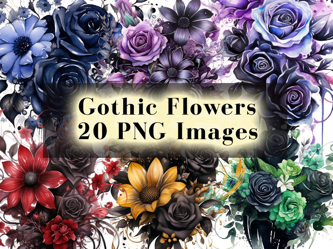 Watercolor Gothic Floral Clipart 20 PNG, Magical Gothic Flowers Clip ...