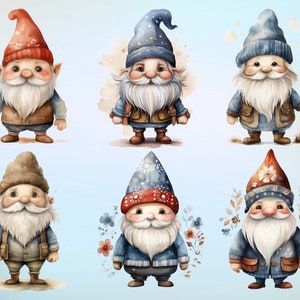 Watercolor Scandi Gnomes Clipart Bundle, 20 PNG Cute Gnome Graphics ...