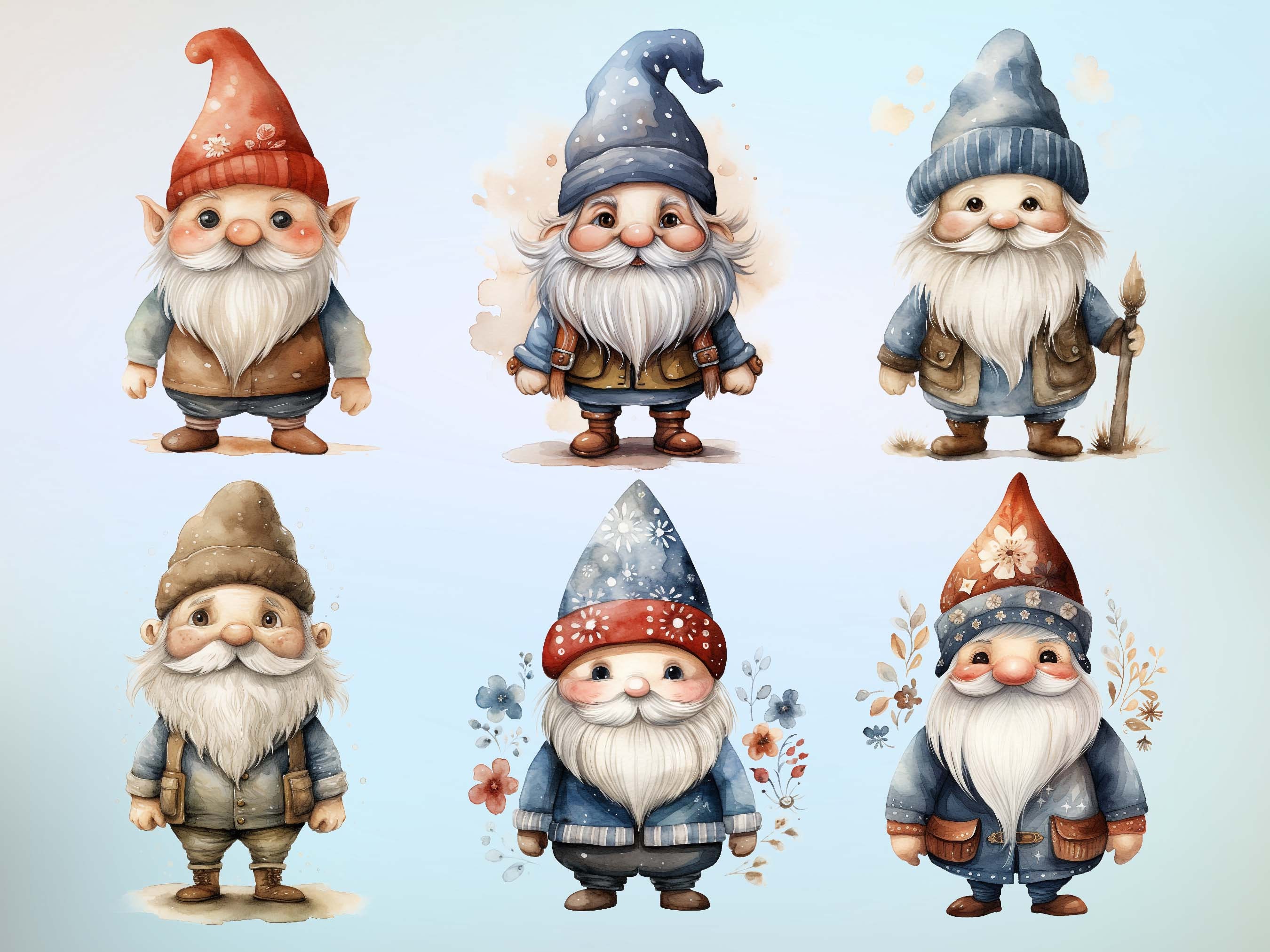 Watercolor Scandi Gnomes Clipart Bundle, 20 PNG Cute Gnome Graphics ...