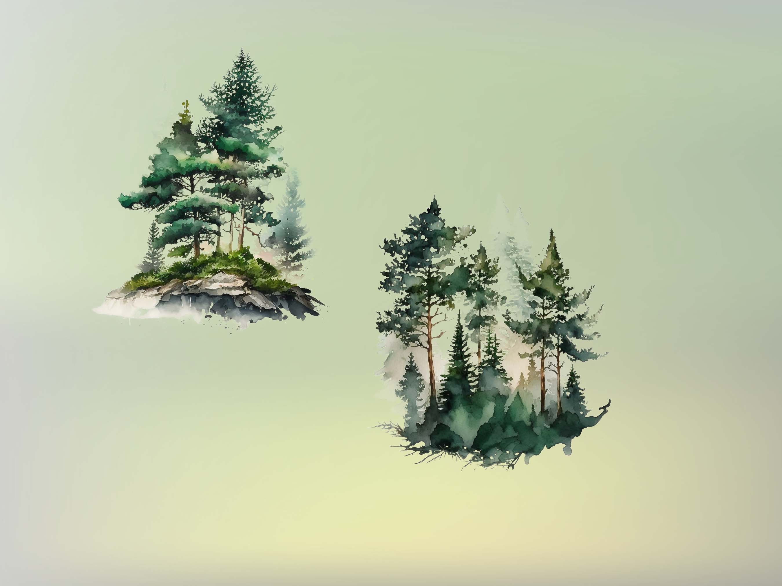 Watercolor Forest Tree Clipart, 20 Pine Tree Png , Woodland Tree ...