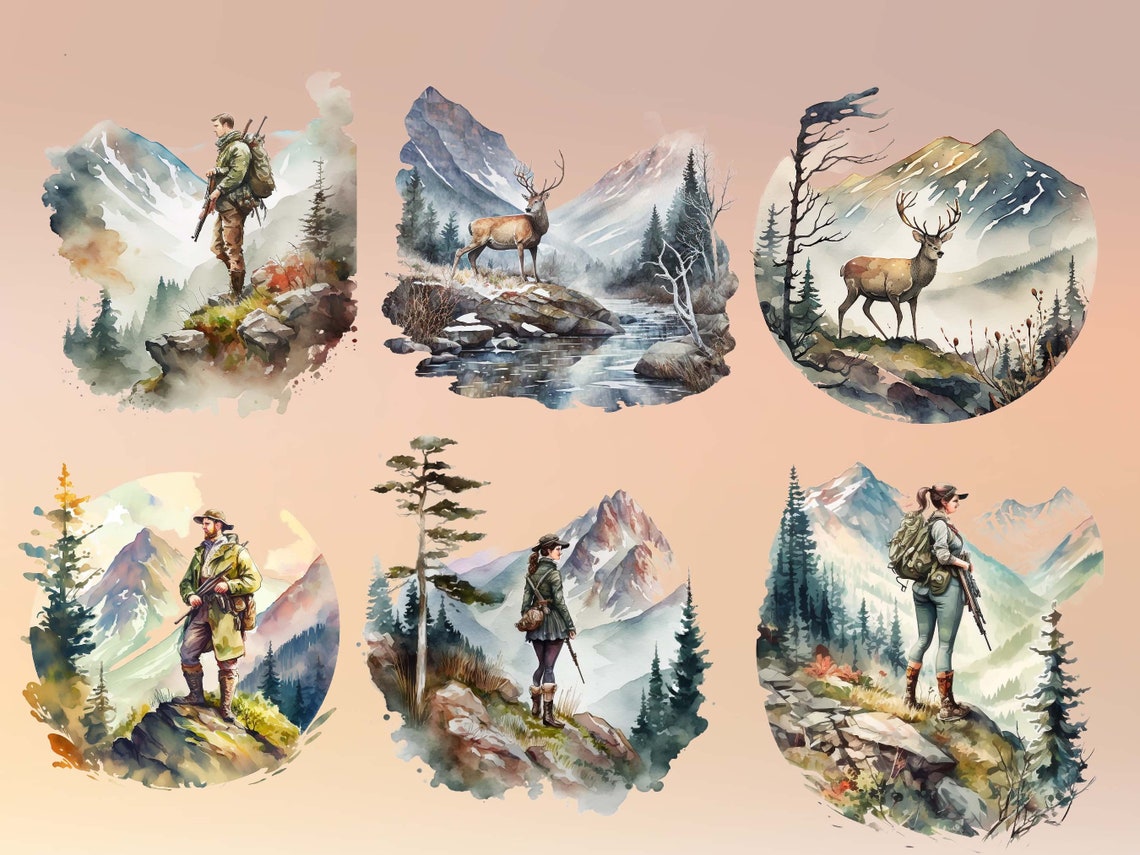 Watercolor Hunting Clipart Fathers Day Hunting Clipart - Etsy