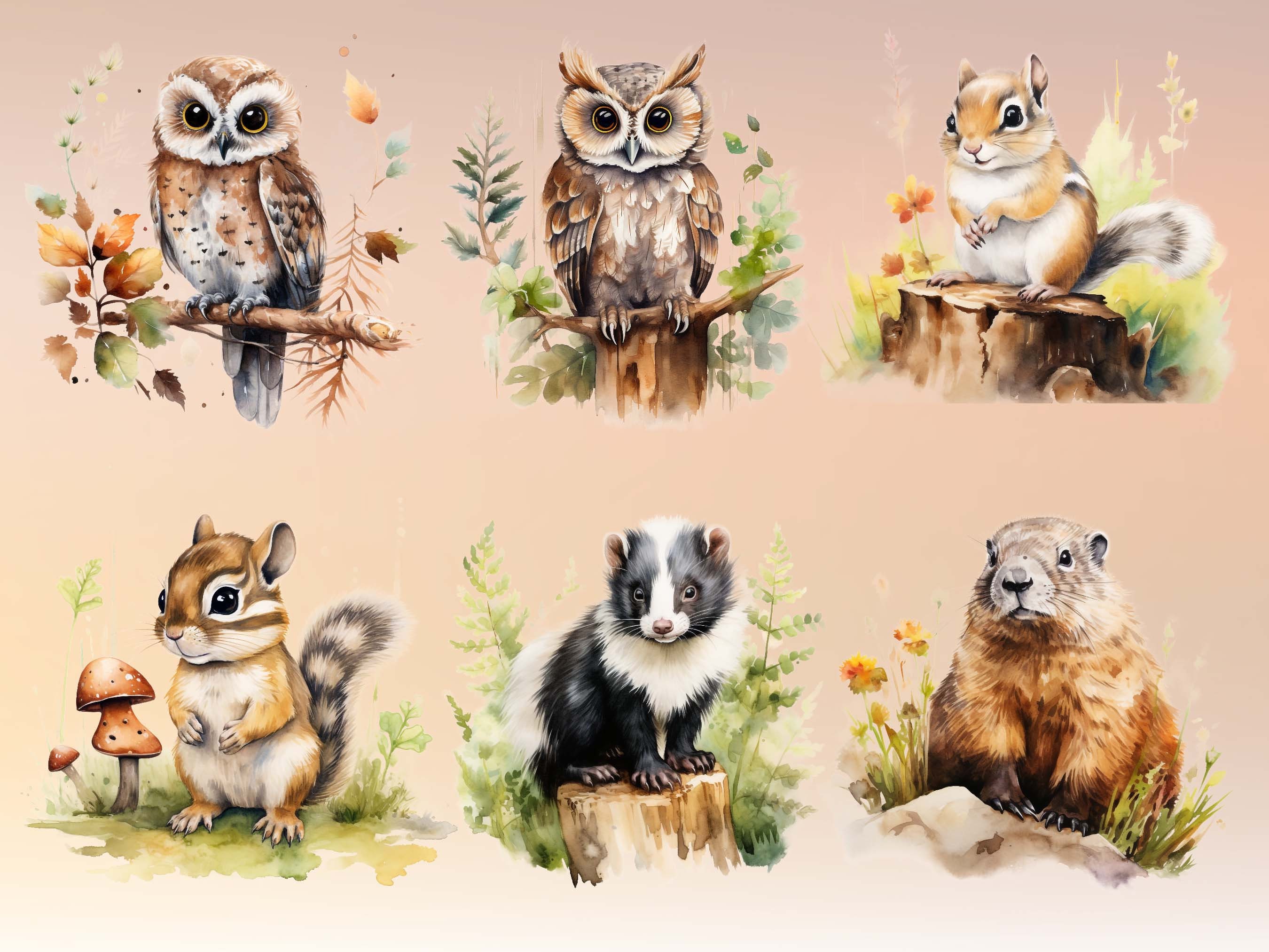 Woodland Animals Clipart - Watercolor Forest Animals PNG - Cute ...