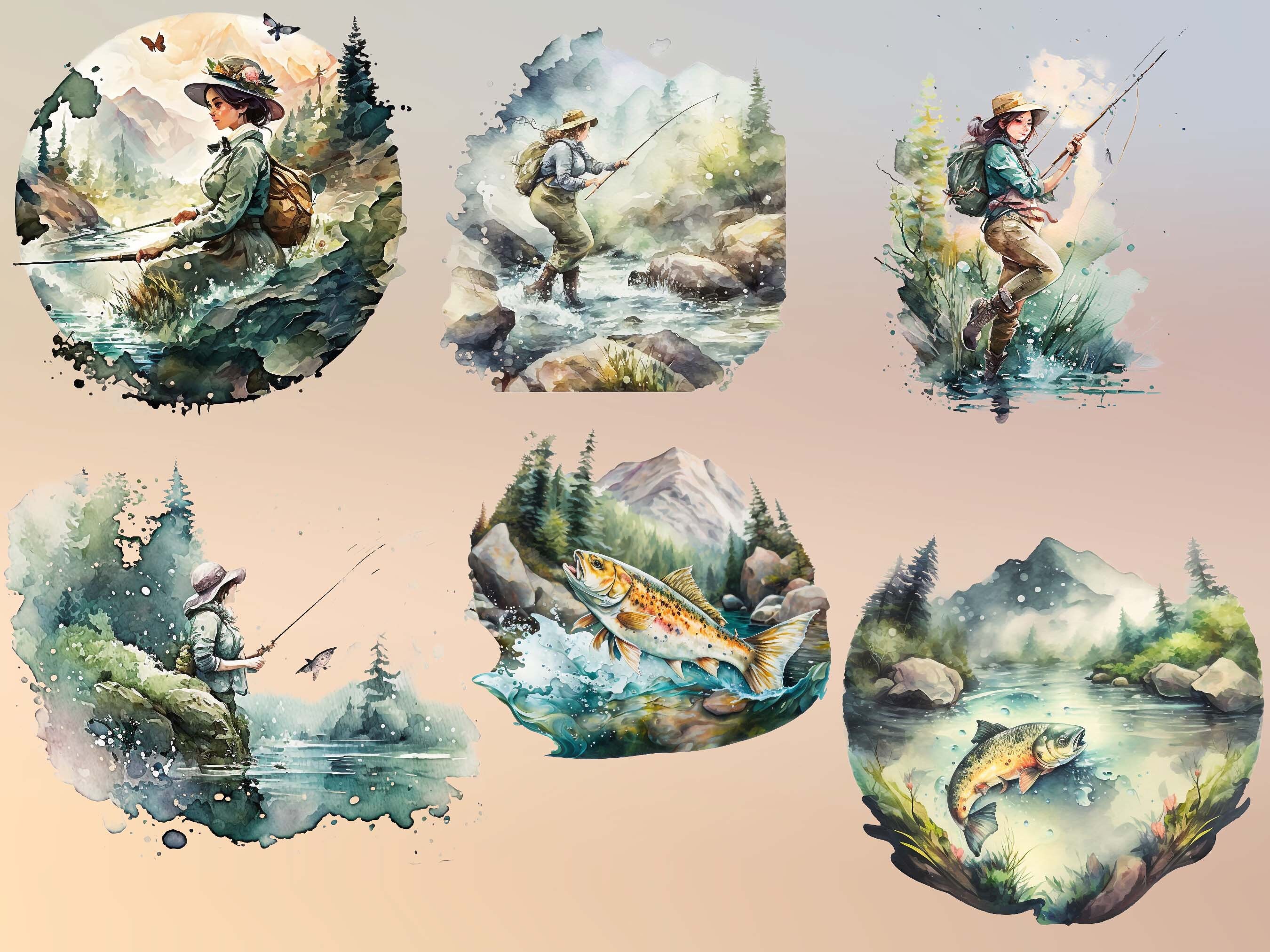 Watercolor Fishing Clipart Fathers Day Fishing Clipart - Etsy