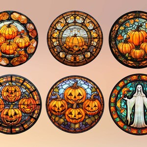 Halloween Stained Glass Clipart Designs - 20 PNG Clip Art Bundle Gothic ...