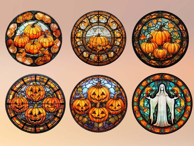Halloween Stained Glass Clipart Designs - 20 PNG Clip Art Bundle Gothic ...