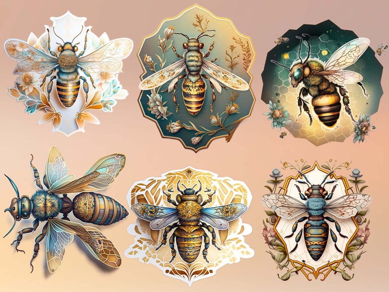 Intricate Honey Bee Clipart Bundle 20 PNG, Spring Decor, Watercolor Honeybee Art, Bee Clip Art ...