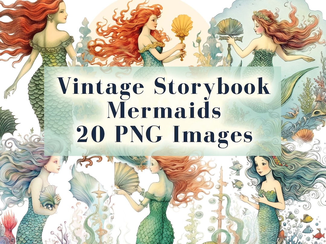 Vintage Mermaid Clipart - 20 Magical Enchanting Mermaid Illustrations ...