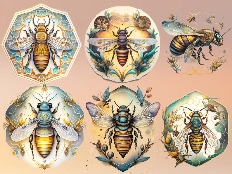 Intricate Honey Bee Clipart Bundle 20 PNG, Spring Decor, Watercolor ...