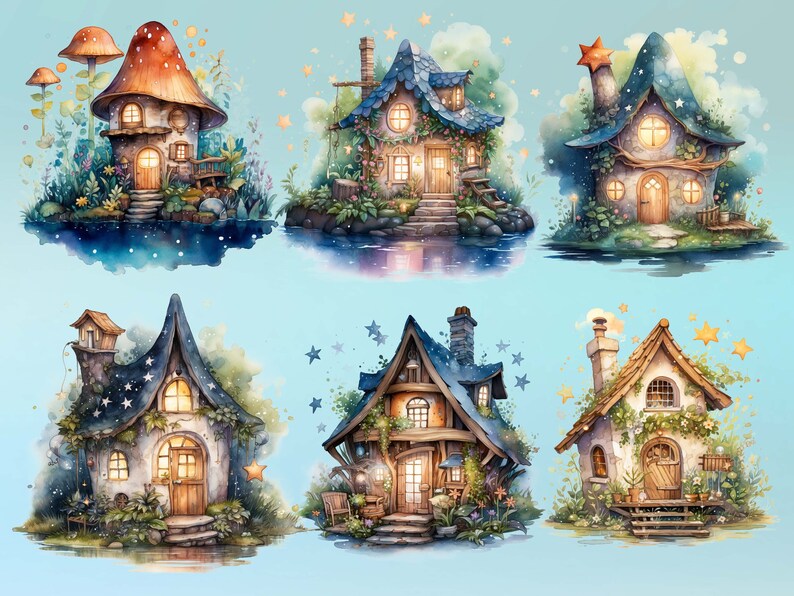 Enchanted Fairy Houses Clipart, 20 PNG Bundle, Magic Woodland Clipart ...