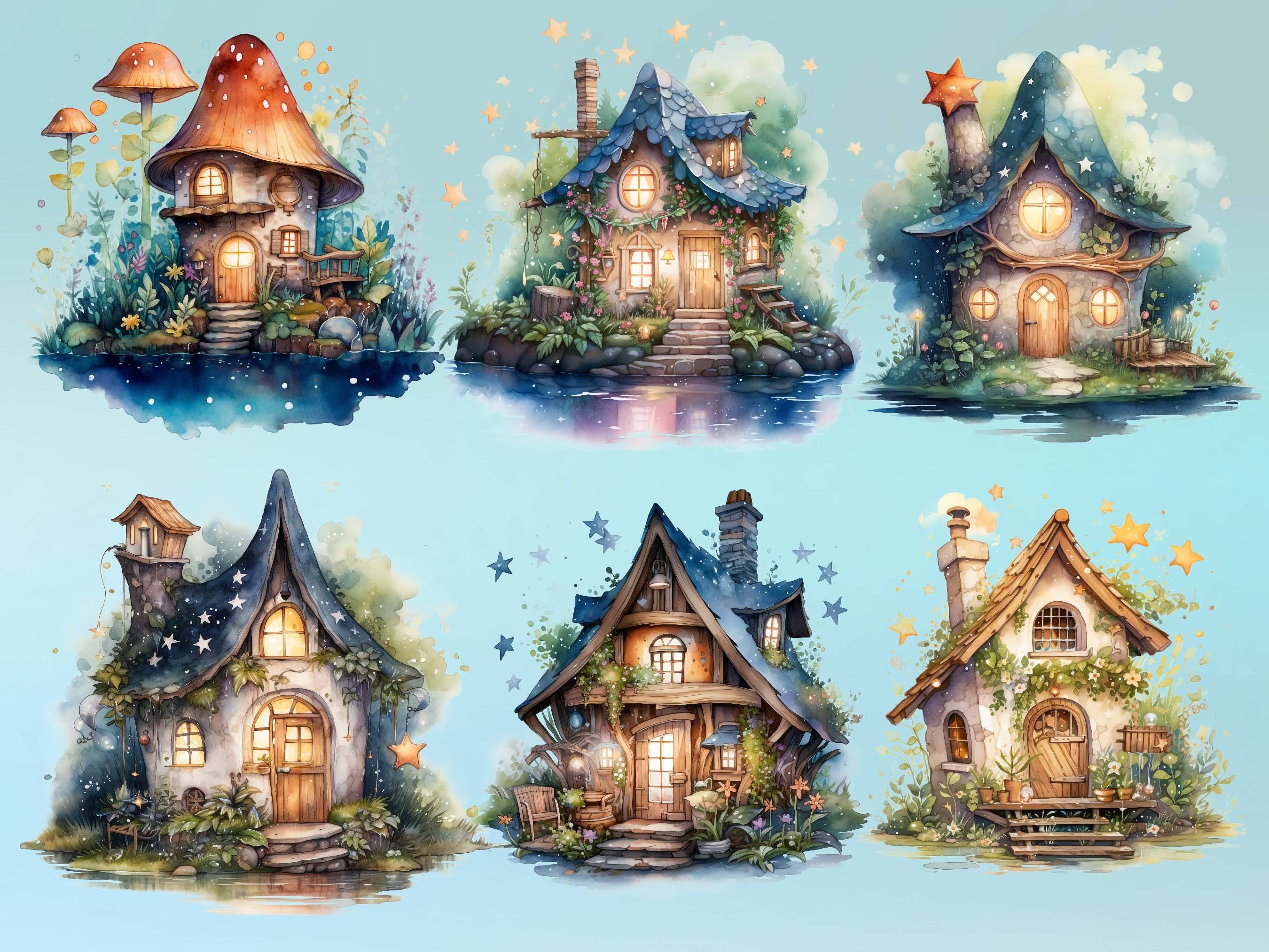 Enchanted Fairy Houses Clipart, 20 PNG Bundle, Magic Woodland Clipart ...