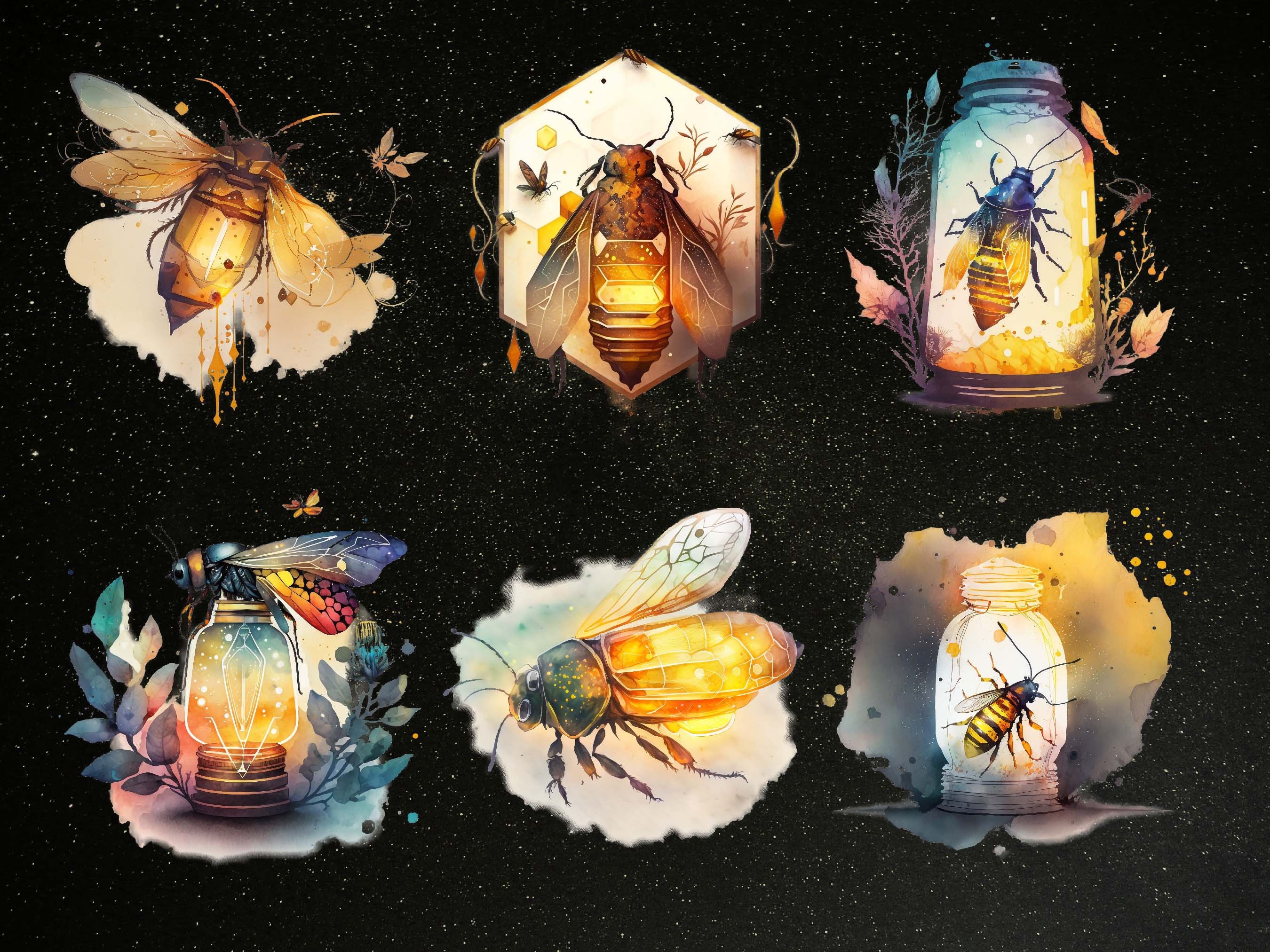Watercolor Firefly Clipart Bundle, Summer Decor, Fireflies Art ...