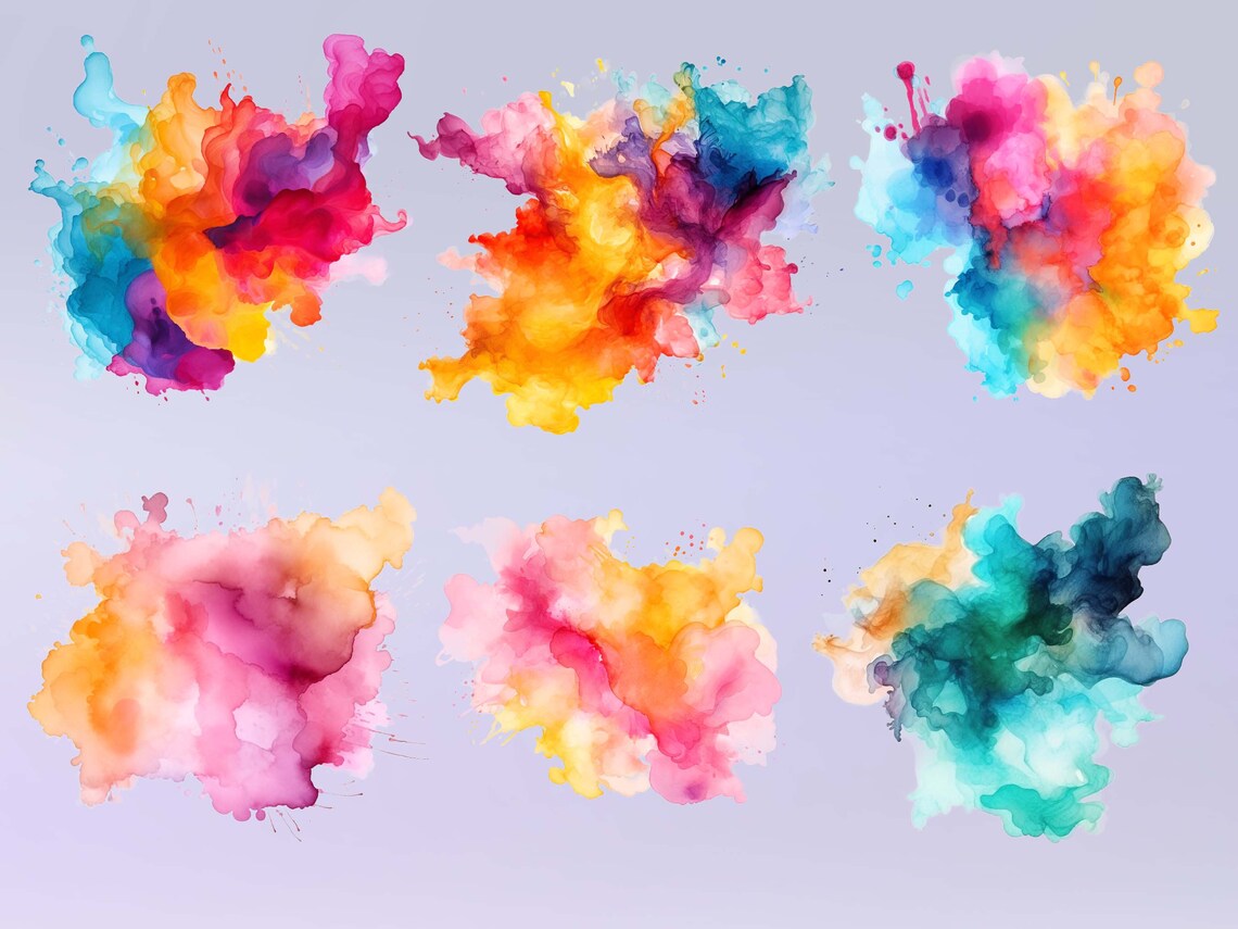 Watercolor Splash Clipart PNG 20 Color Paint Splatter Clipart Alcohol ...