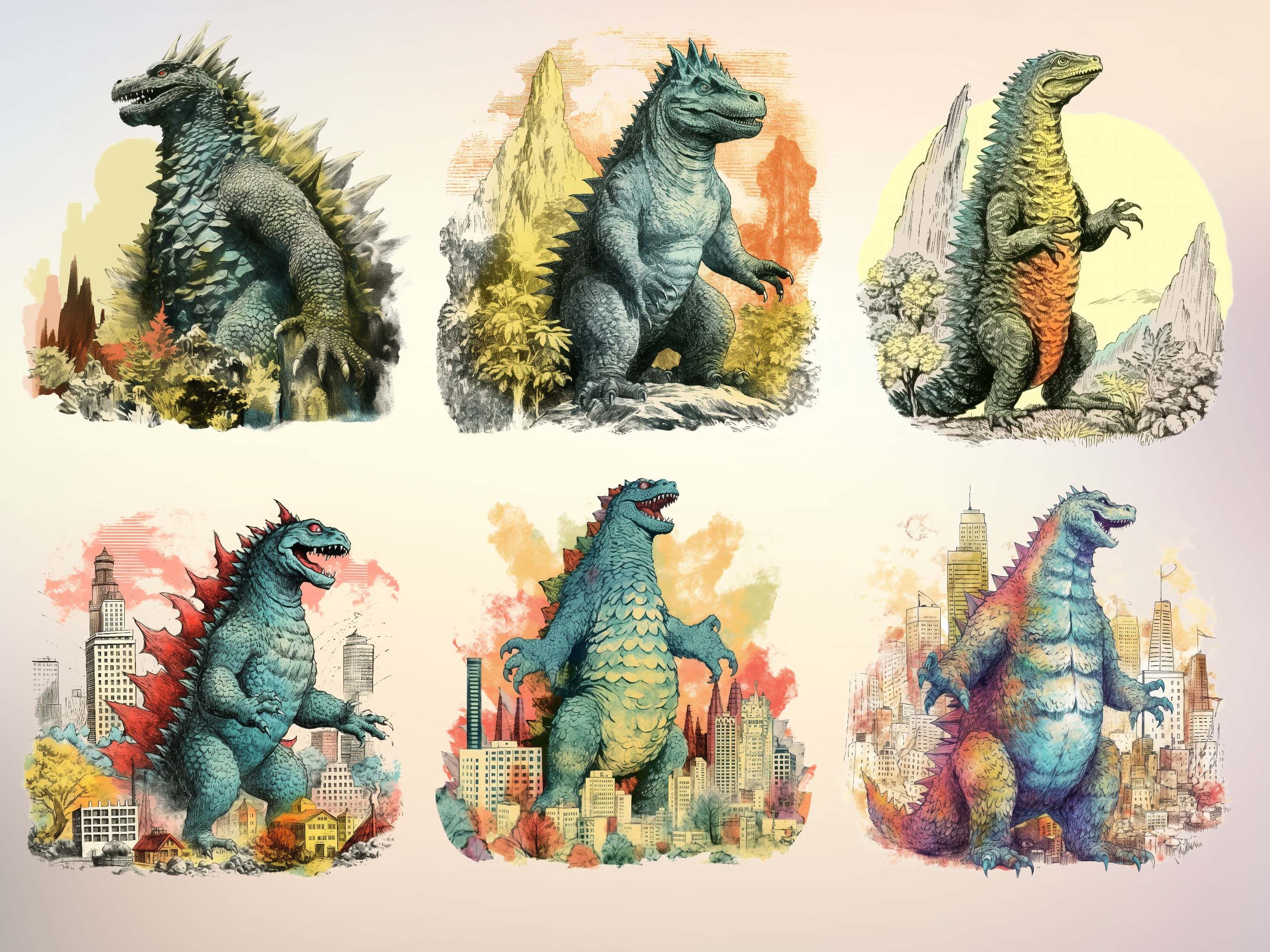 Vintage Godzilla PNG Clipart Bundle - 20 High-quality Monster ...