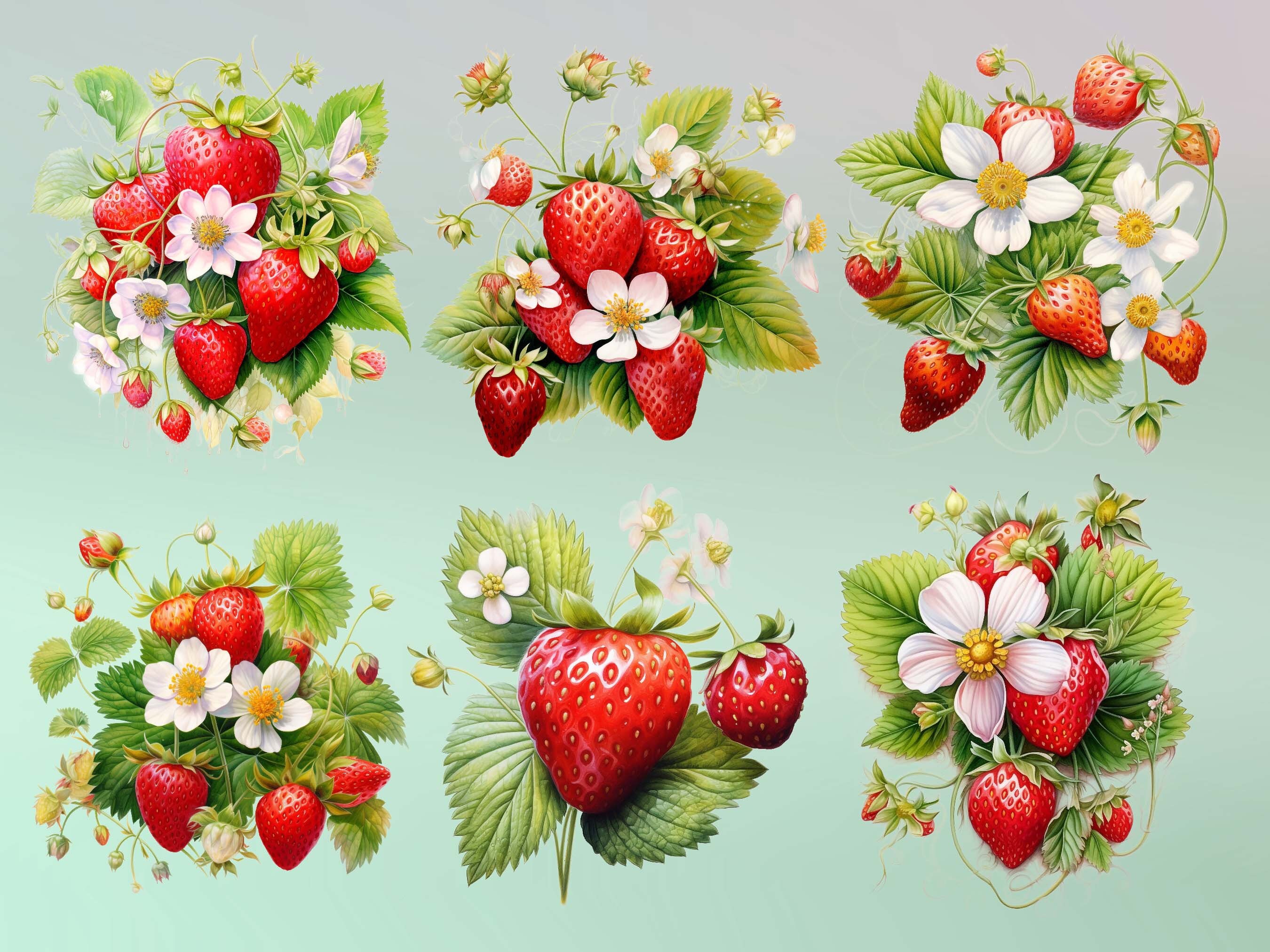Watercolor Strawberries Clipart - 20 PNG Clip Art Graphics - Red Berry ...