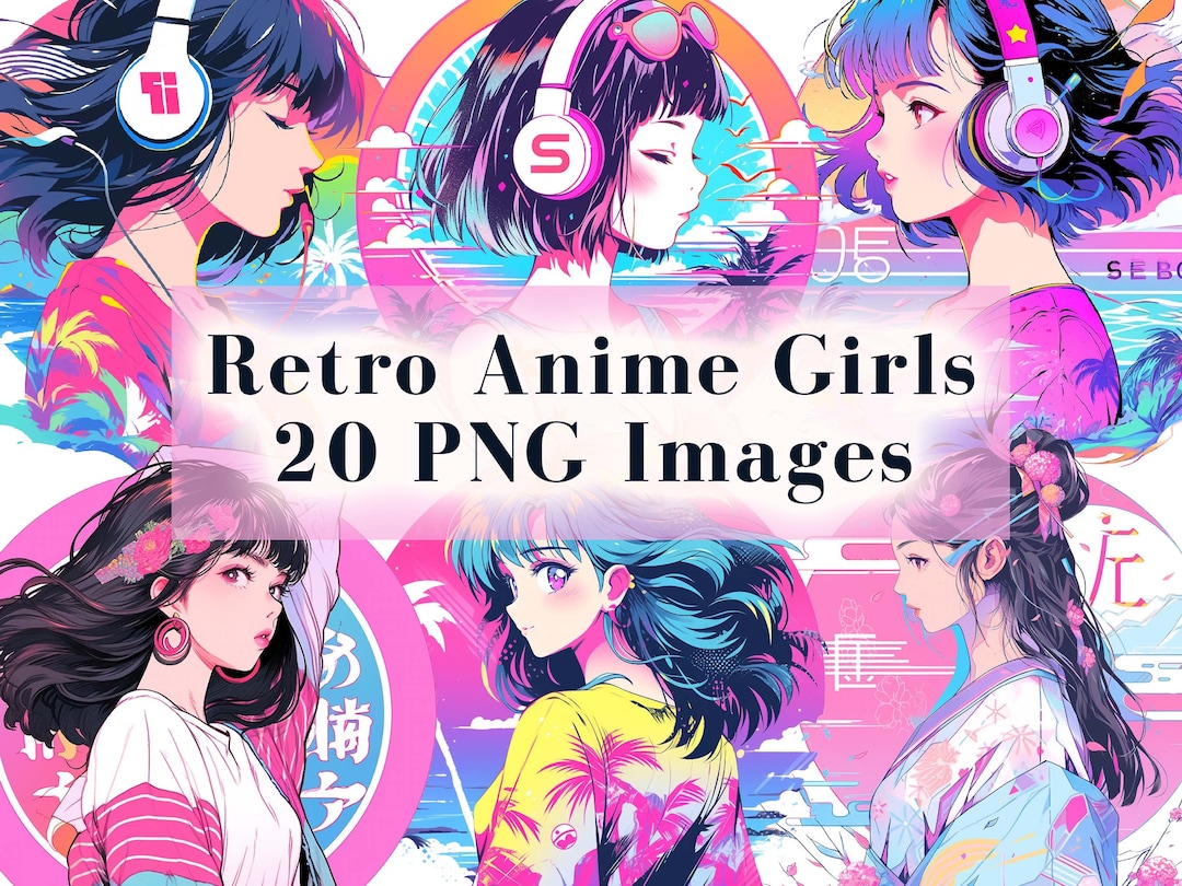 Retro Anime Girls Clipart Bundle - 20 Premium Quality PNG, Trending T ...