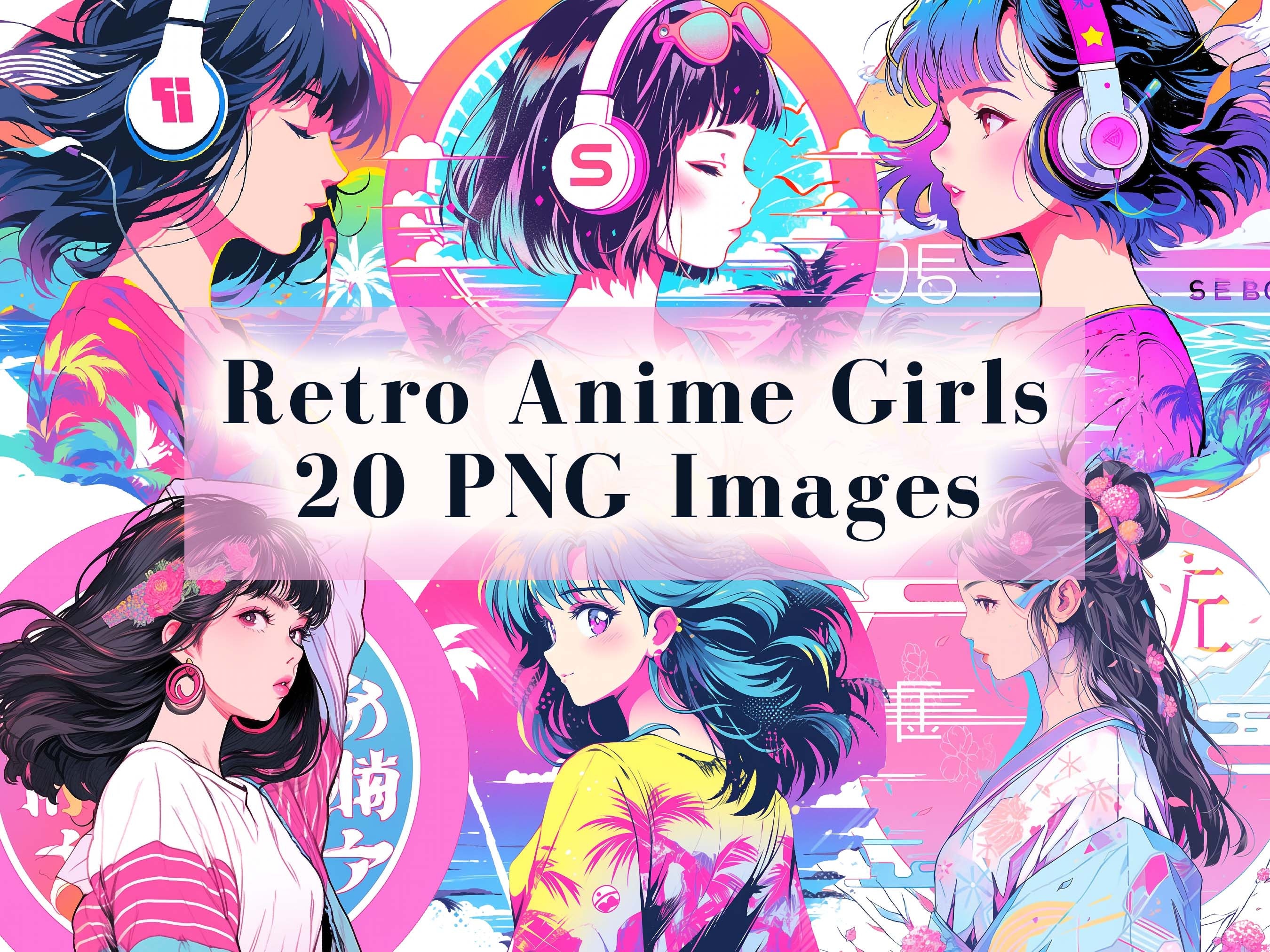 Retro Anime Girls Clipart Bundle - 20 Premium Quality PNG, Trending T ...