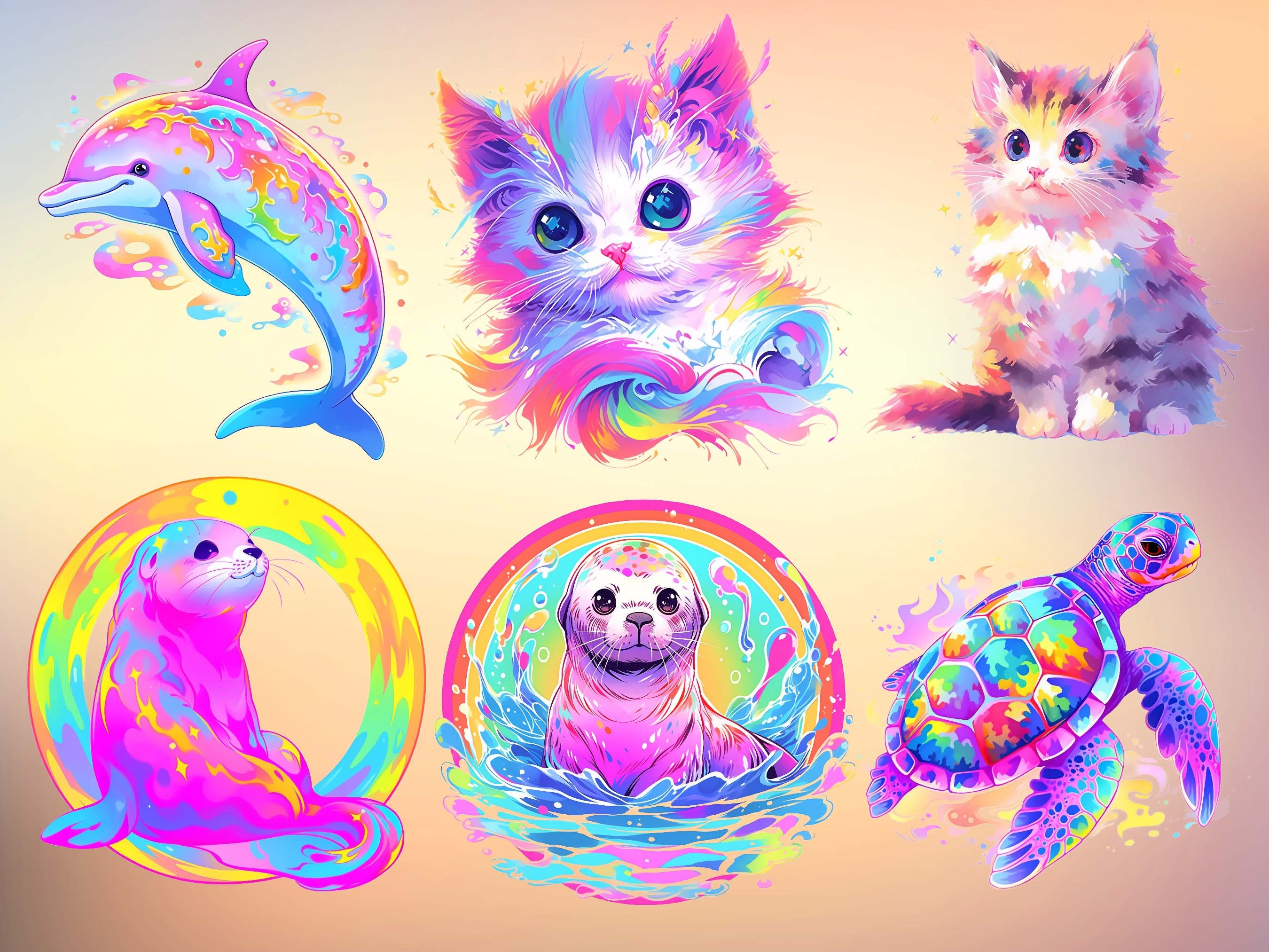 90s Neon Animal Clipart Bundle PNG | Retro Vaporwave Animal Graphics ...