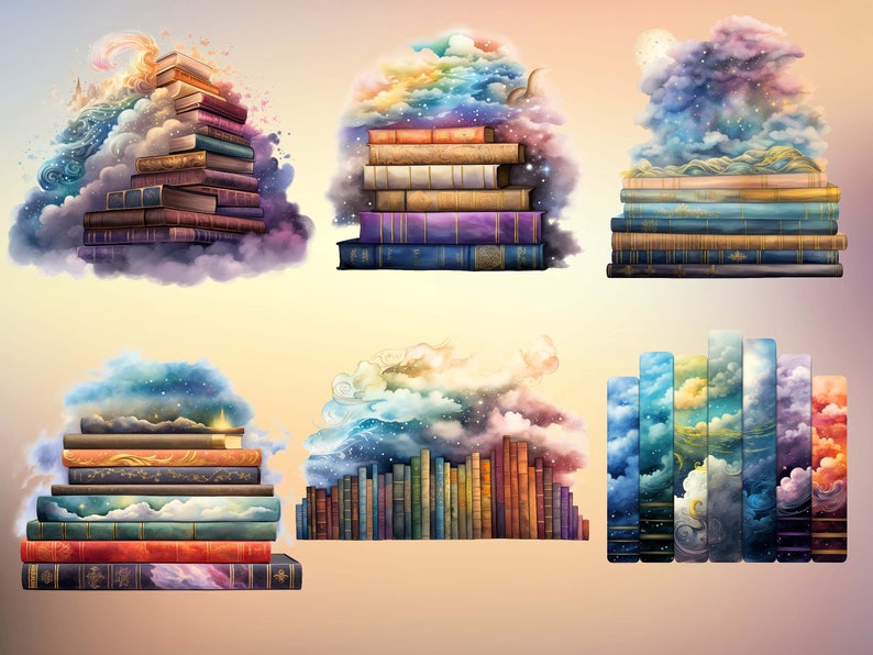 Dreamy Fantasy Books Watercolor Clipart Bundle 20 PNG Magic Open Books ...
