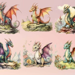 Dragon PNG Bundle - 20 Vintage Storybook Dragon Clipart, Fantasy Clip ...