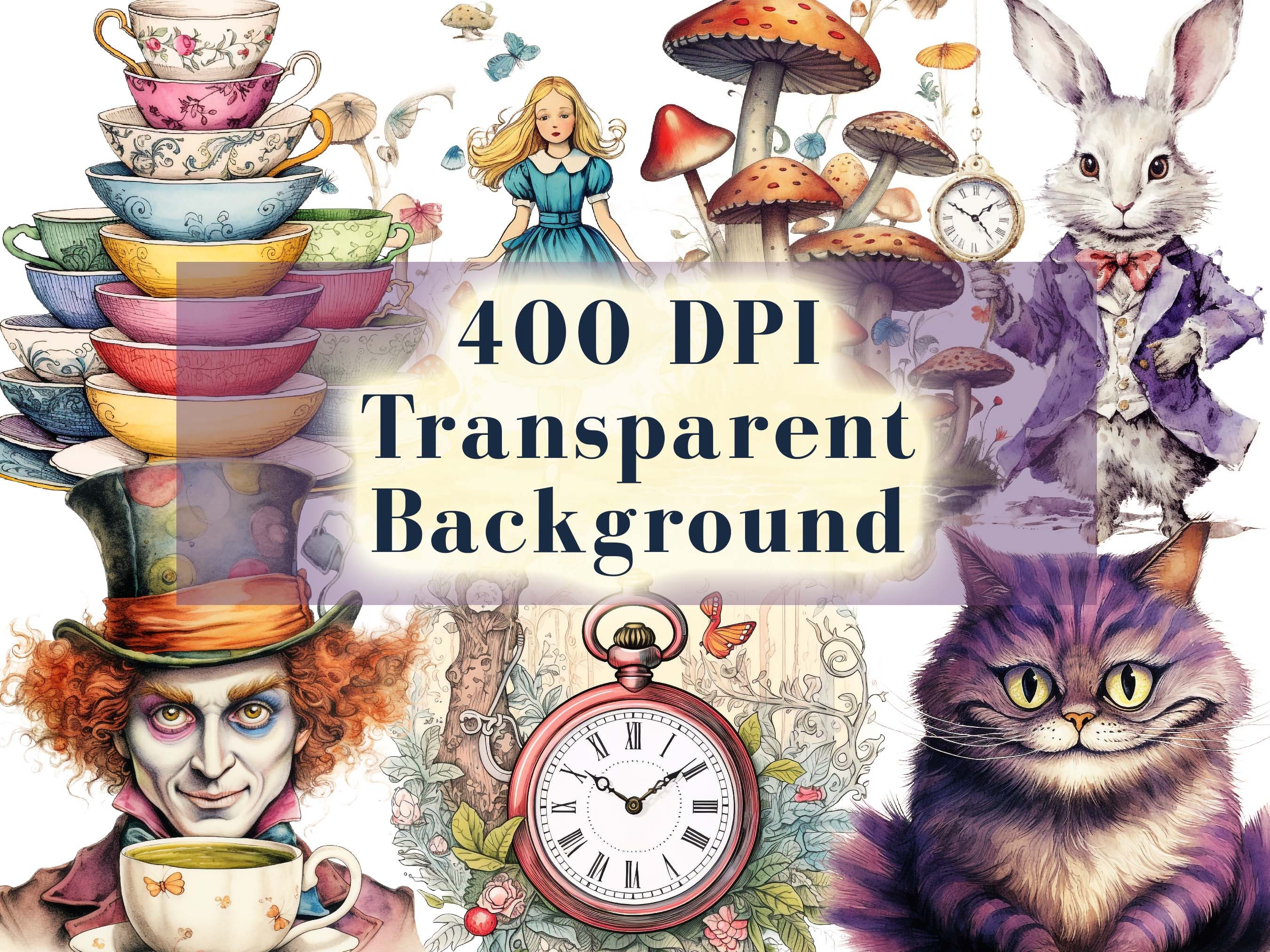 Alice in Wonderland PNG Clipart Bundle, 20 Graphics, Watercolor Alice ...