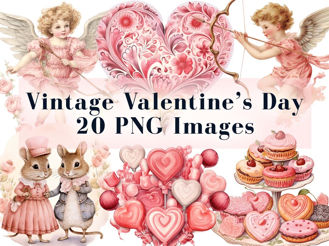 Vintage Valentine Clipart Bundle, 20 PNG Valentines Clip Art ...