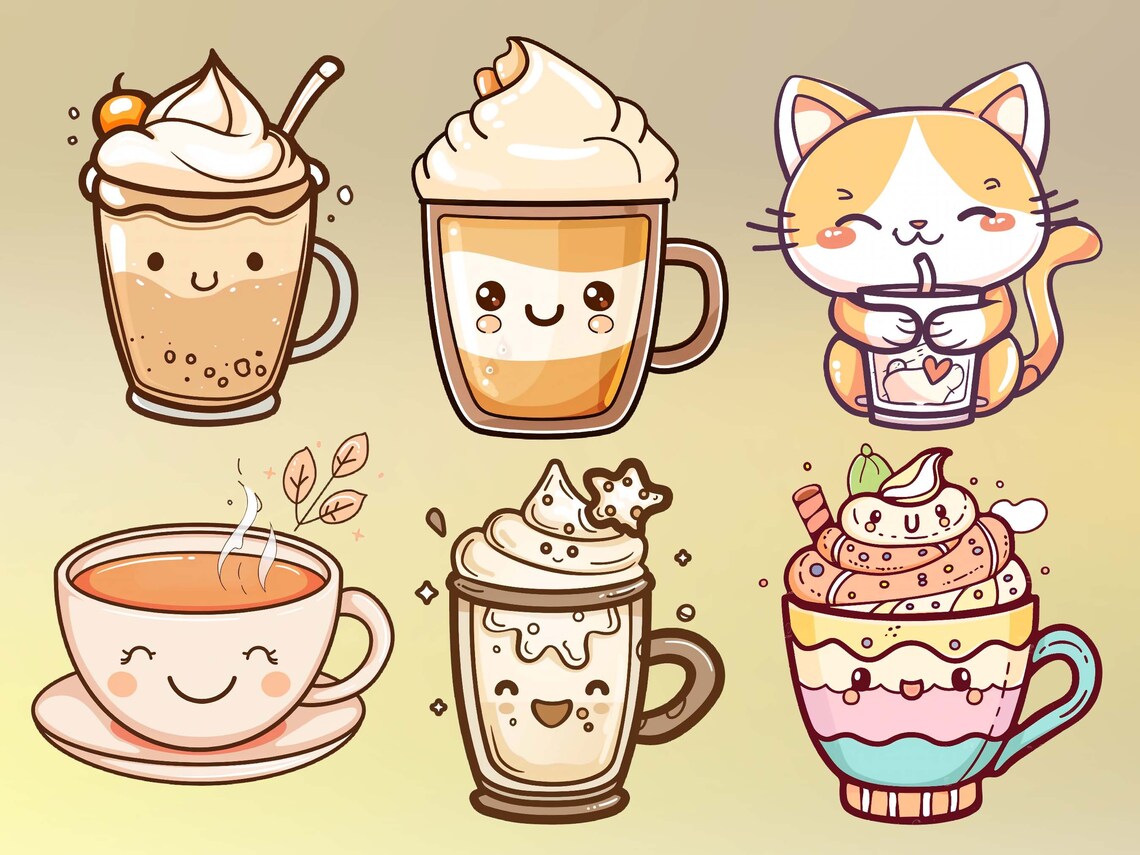 Coffee Kawaii Clipart Bundle 20 Cute Coffee PNG Clip Art, Coffee ...