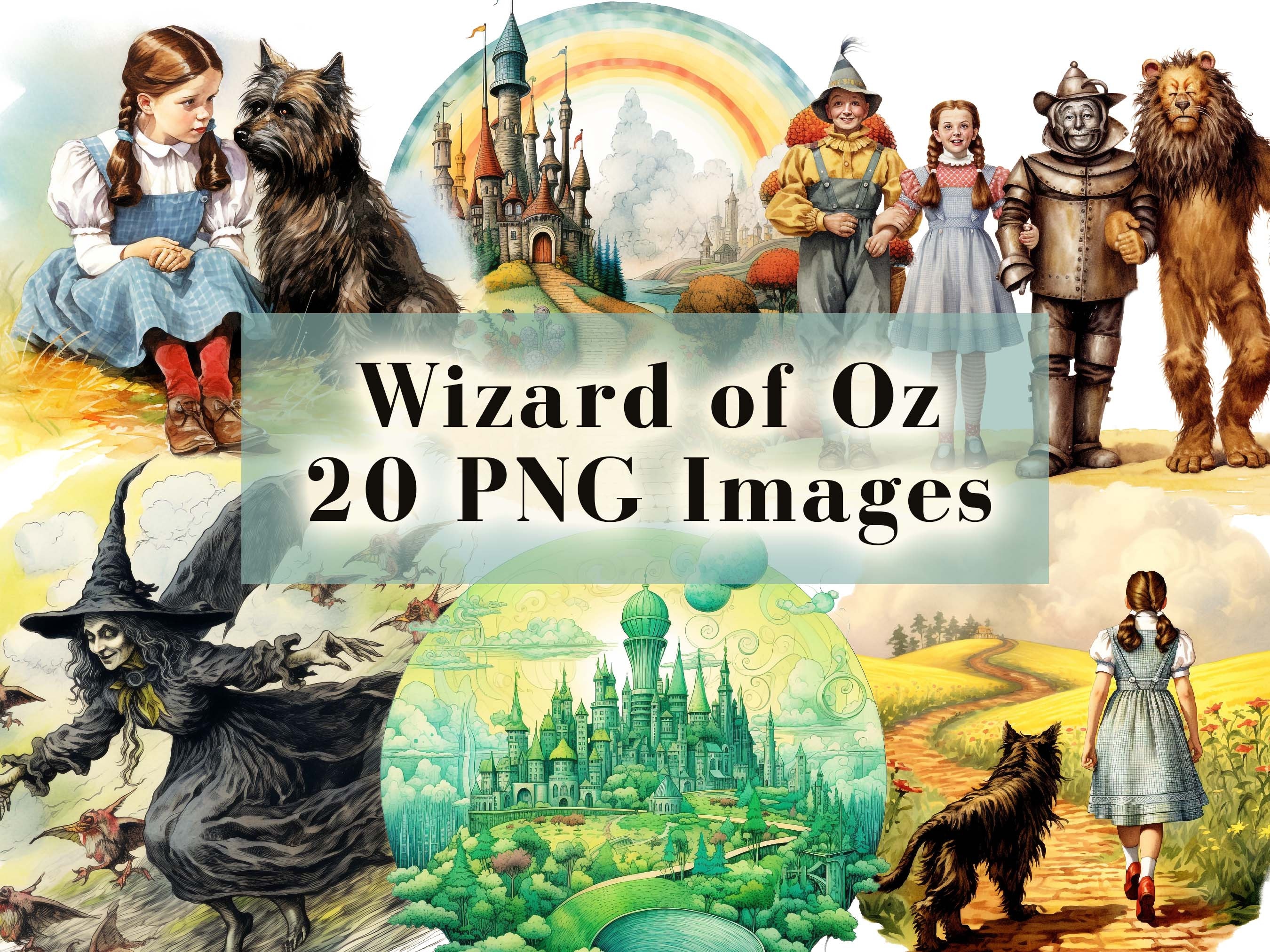 Wizard of Oz PNG Clipart Bundle, 20 Graphics, Watercolor Dorothy Wicked ...