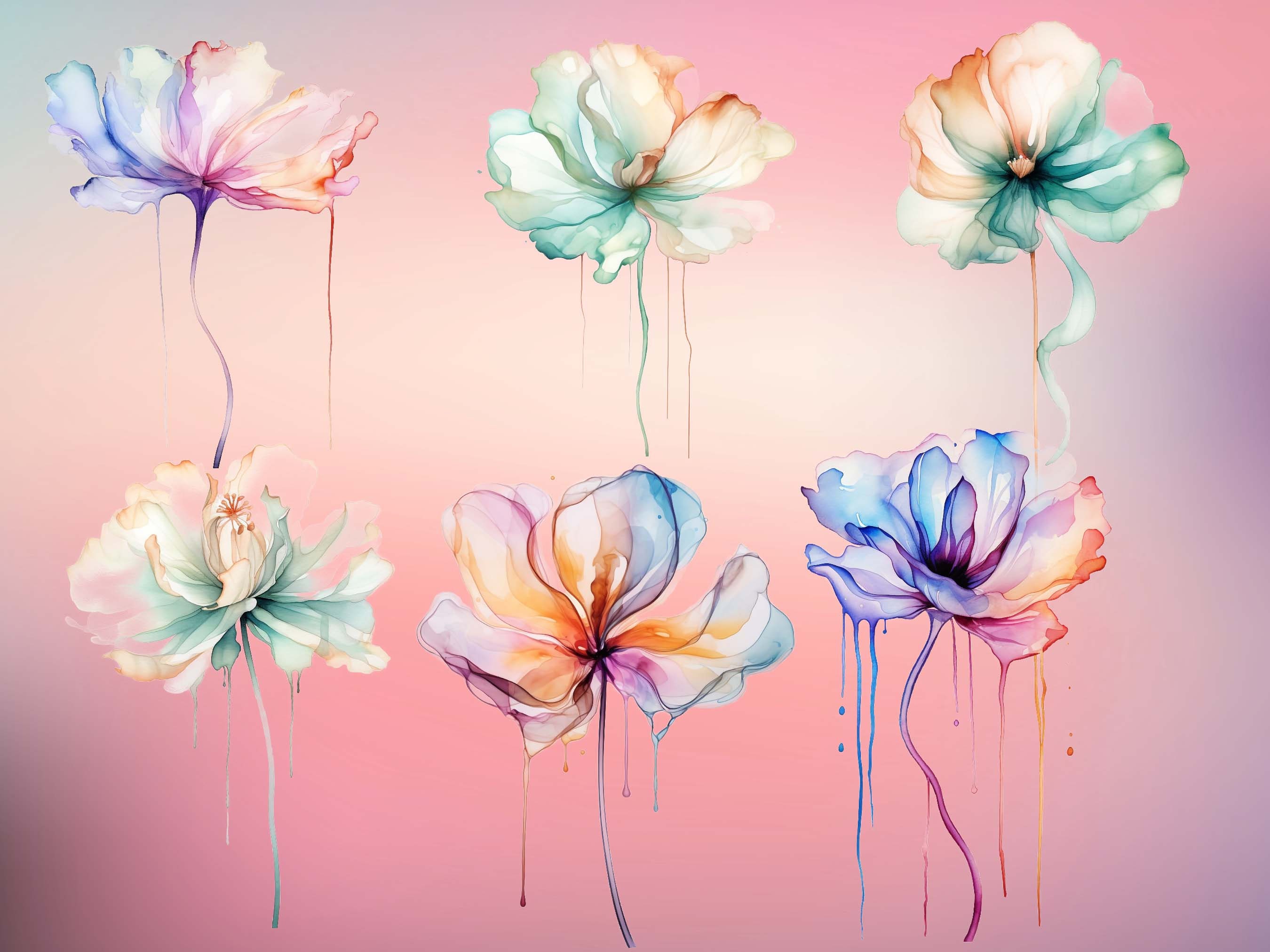 Watercolor Translucent Floral Clipart Bundle 20 PNG Alcohol Ink Clip ...