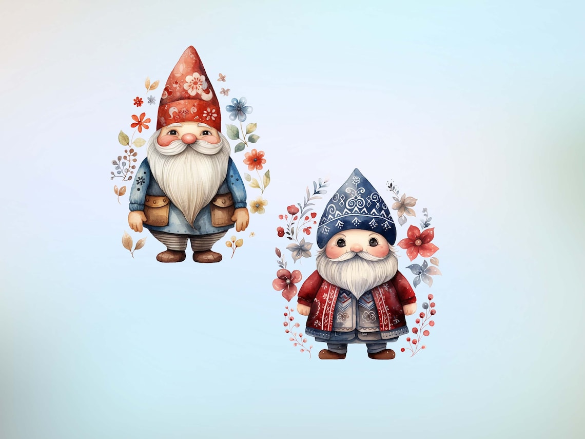 Watercolor Scandi Gnomes Clipart Bundle, 20 PNG Cute Gnome Graphics ...