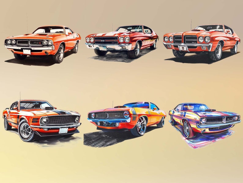 Classic Muscle American Car PNG Clipart Bundle, Retro Car Lover Images ...