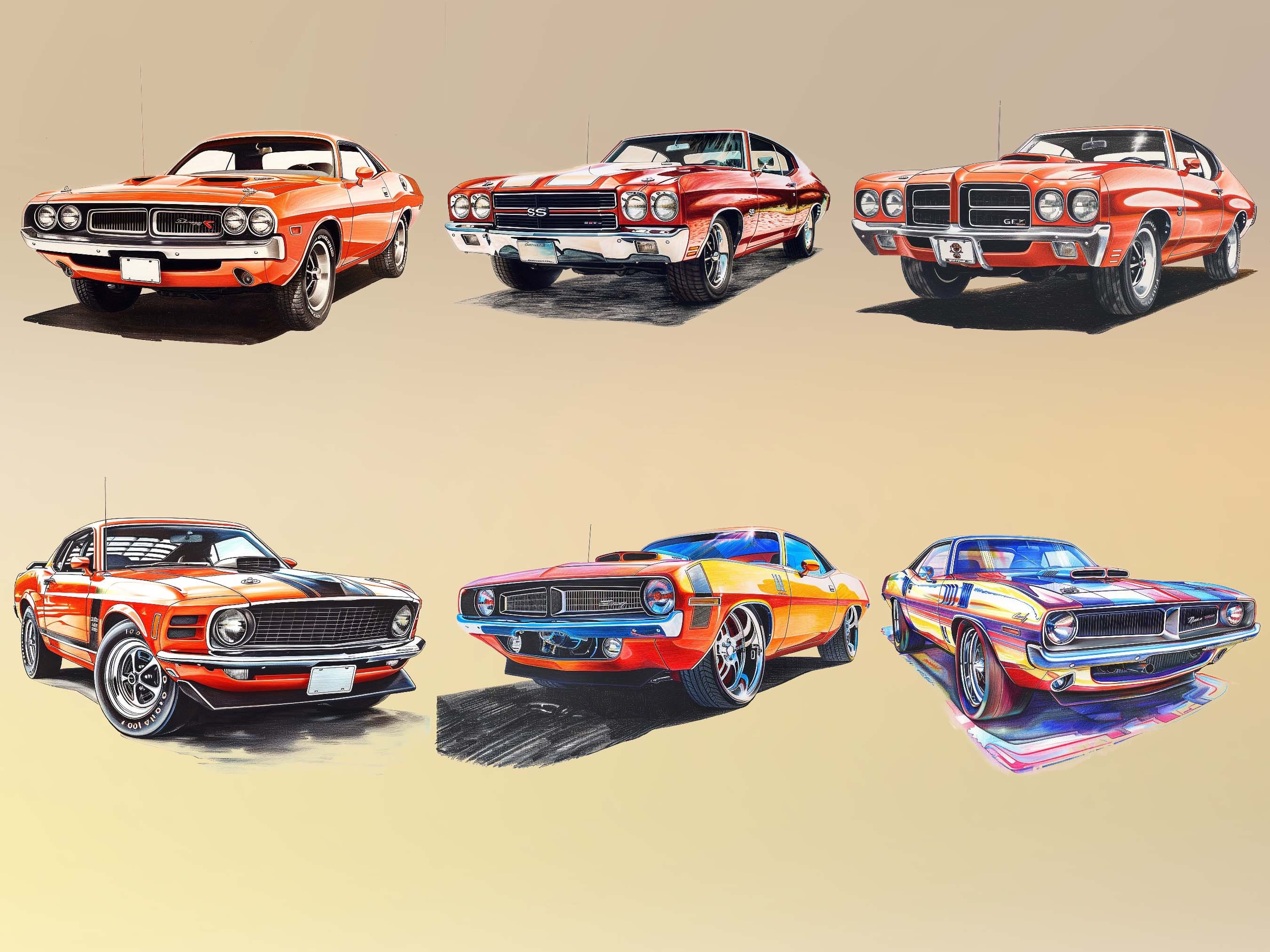 Classic Muscle American Car PNG Clipart Bundle, Retro Car Lover Images ...