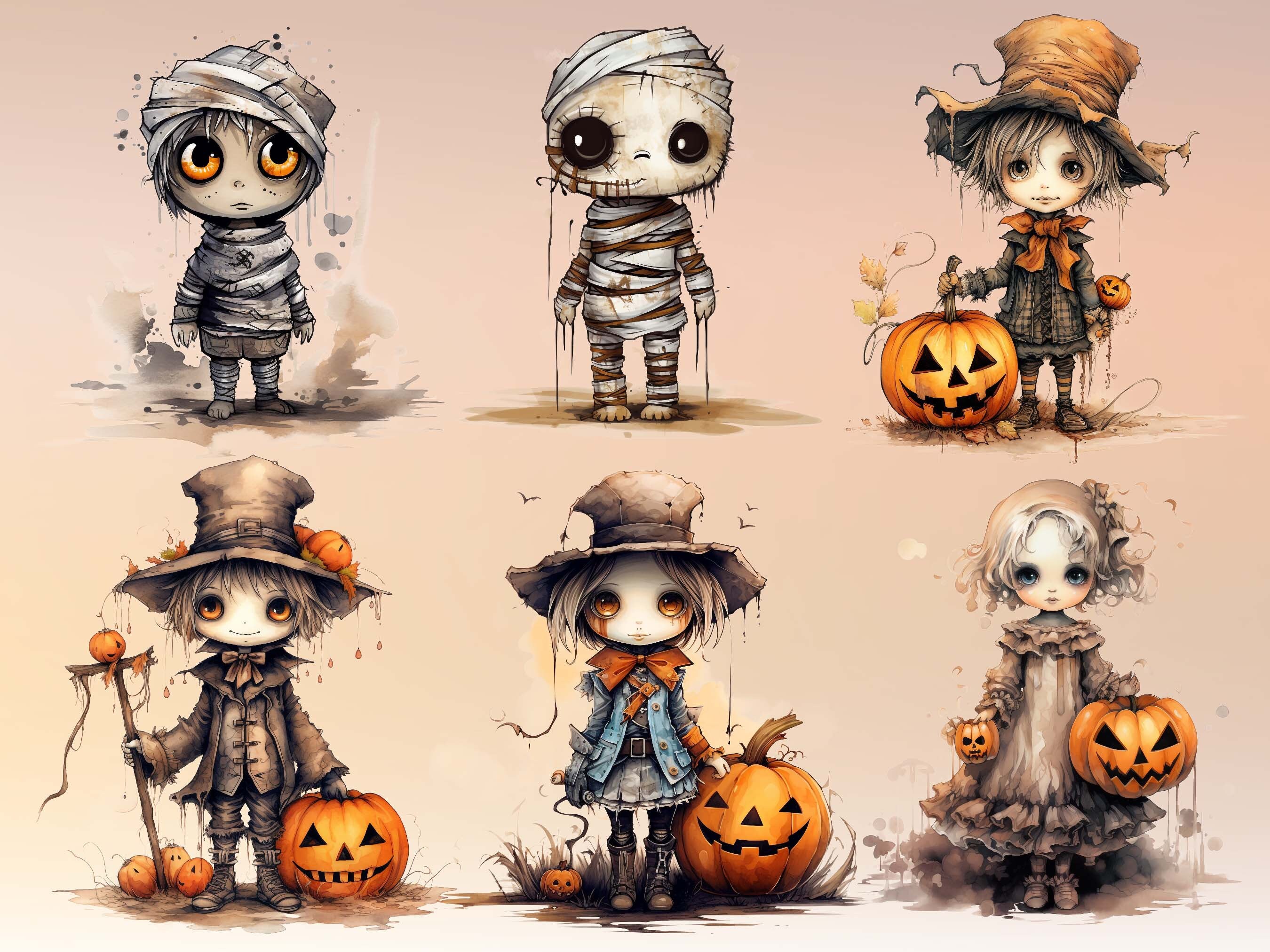Cute Halloween Characters Clipart – PNG Bundle, Spooky Graphics ...