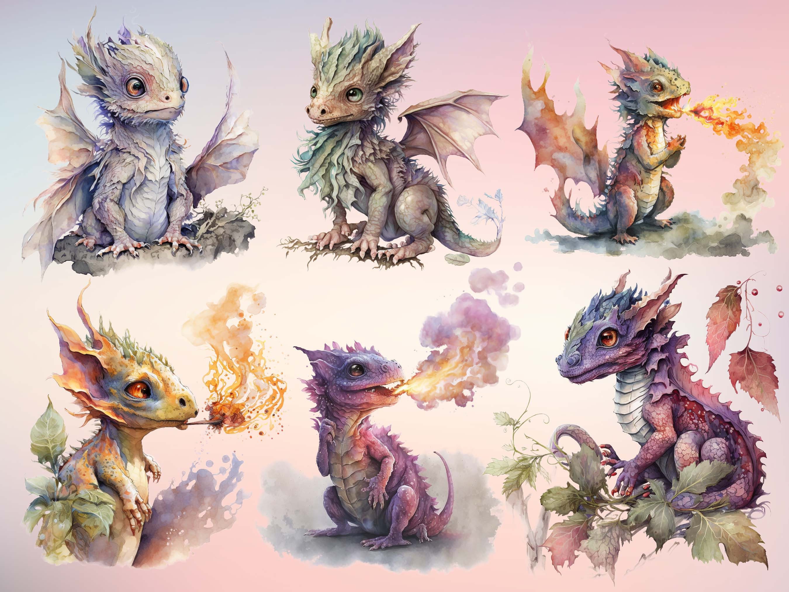 Magical Baby Dragons Watercolor Clipart Bundle 20 Mystical Fairytale ...