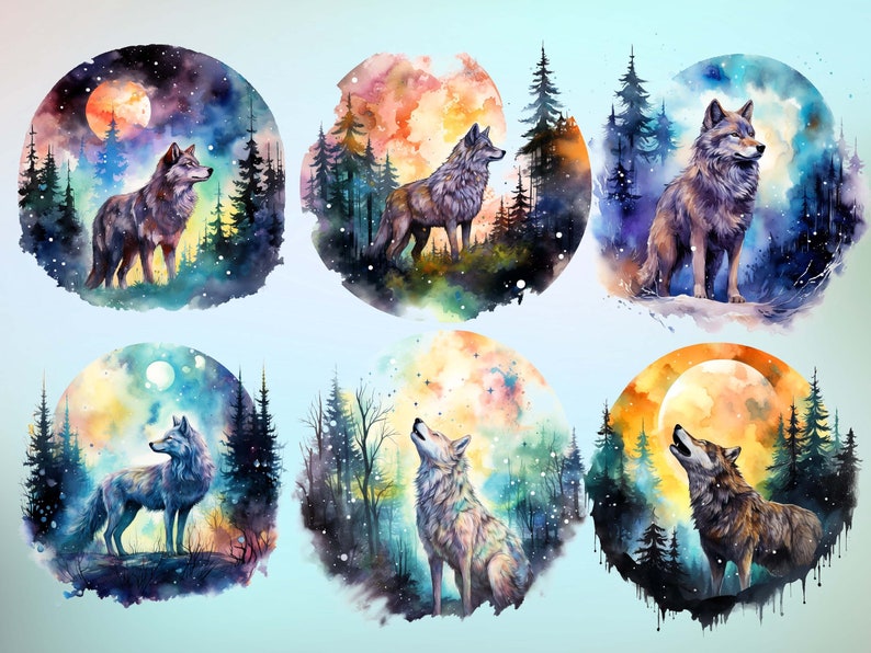 Galaxy Wolf Clipart Bundle 20 PNG Full Moon Wolves Graphics ...