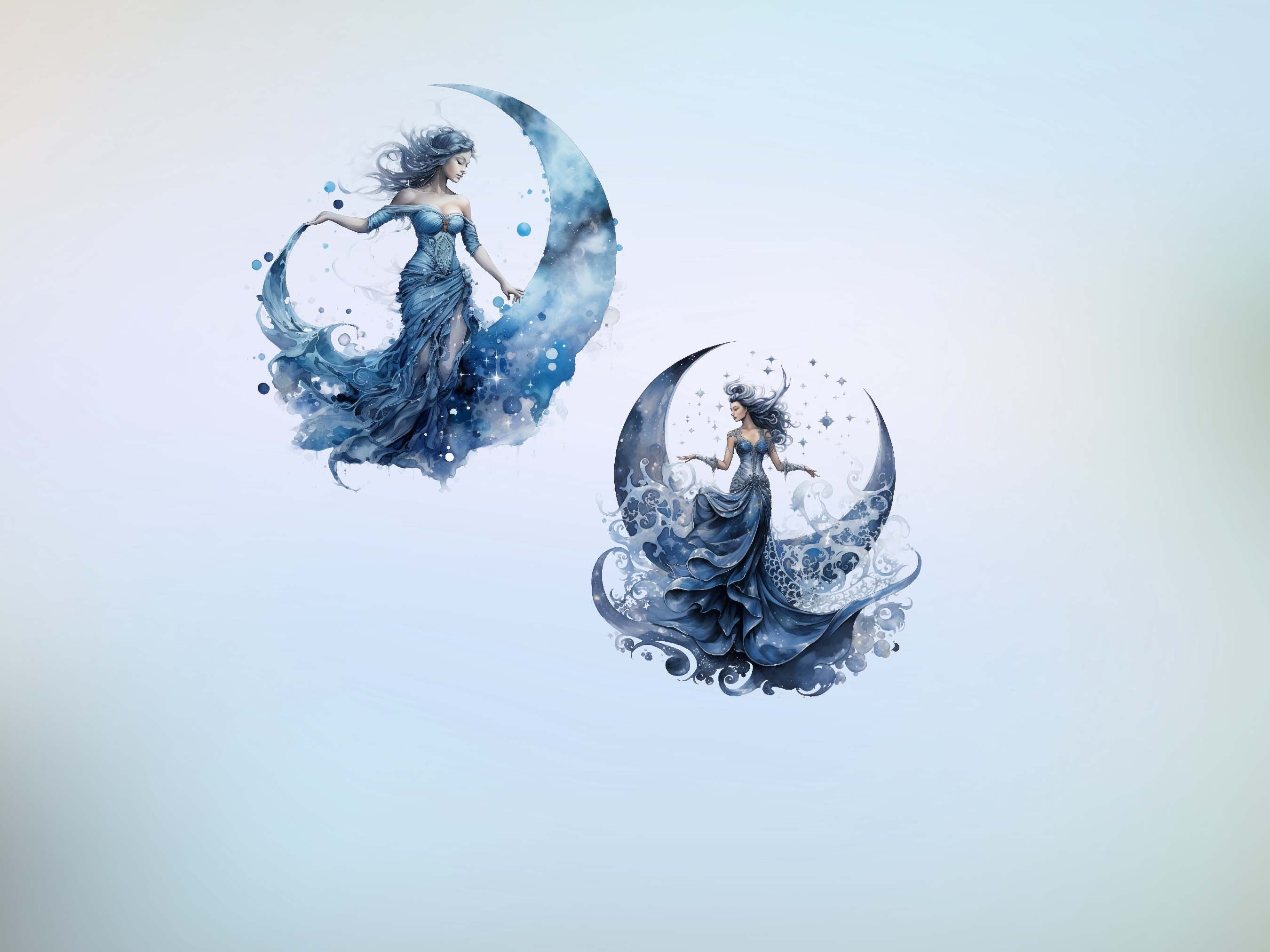 Celestial Clipart, Blue Moon Goddess Clip Art, 20 Fantasy PNG Bundle ...