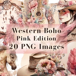 Watercolor Western Boho Clip Art Bundle - 20 PNG Graphics, Bohemian ...