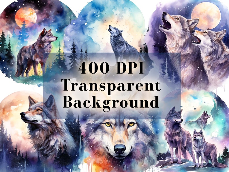 Galaxy Wolf Clipart Bundle 20 PNG Full Moon Wolves Graphics ...