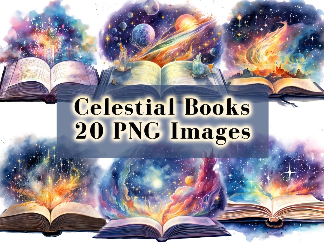 Celestial Fantasy Books Watercolor Clipart Bundle - 20 PNG Magic Open ...