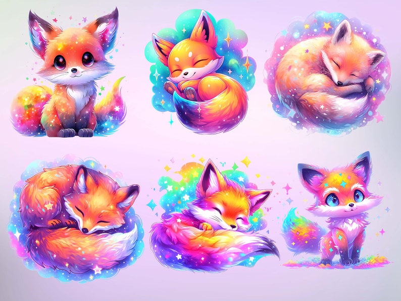 90's Neon Foxes Clipart Bundle 20 PNG Graphics, Neon Fox, Baby Fox PNG ...