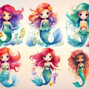 Mermaid Clipart Under the Sea Watercolor Clip Art, 20 Transparent PNG ...